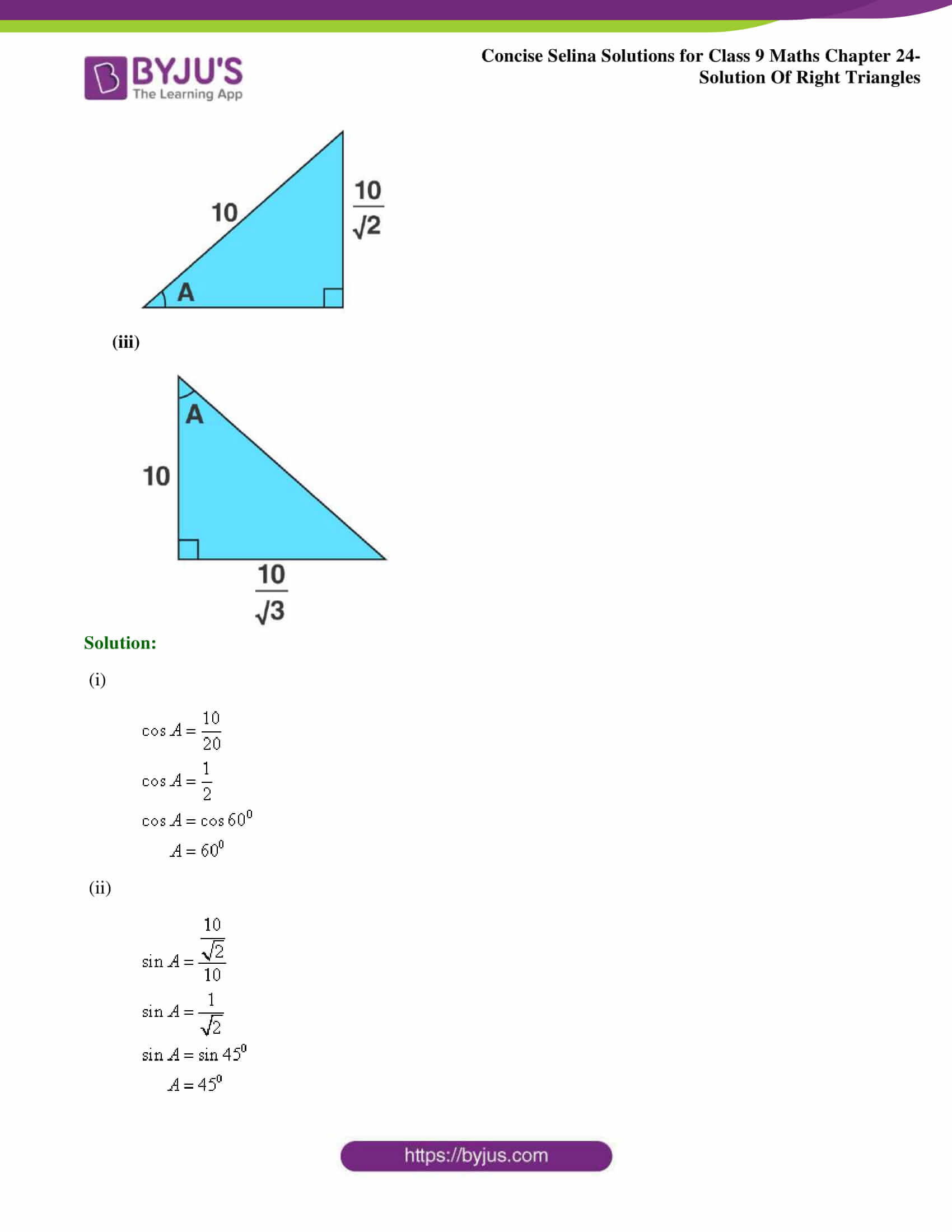 Selina Solutions Class 9 Concise Maths Chapter 24 Solution of Right ...