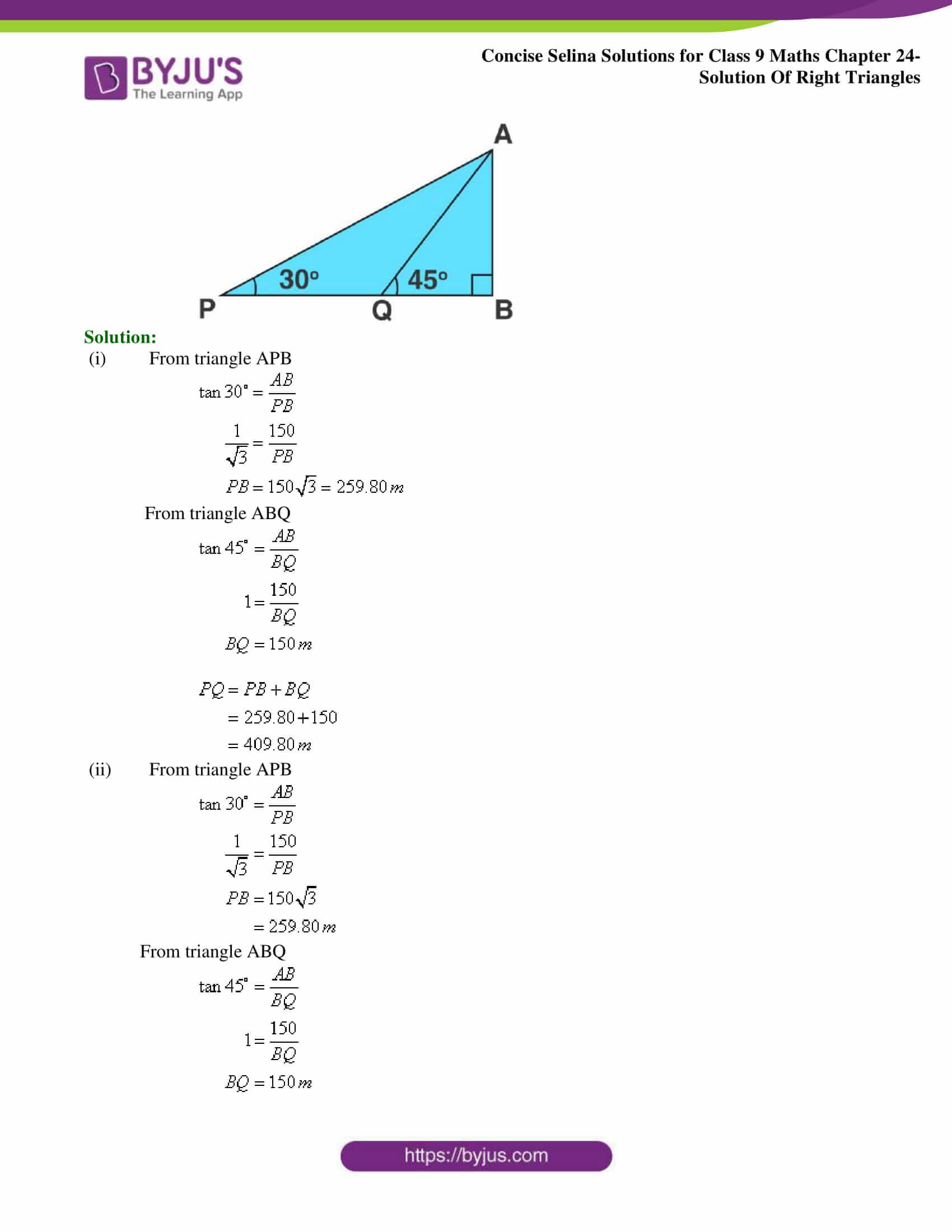 Selina Solutions Class 9 Concise Maths Chapter 24 Solution of Right ...