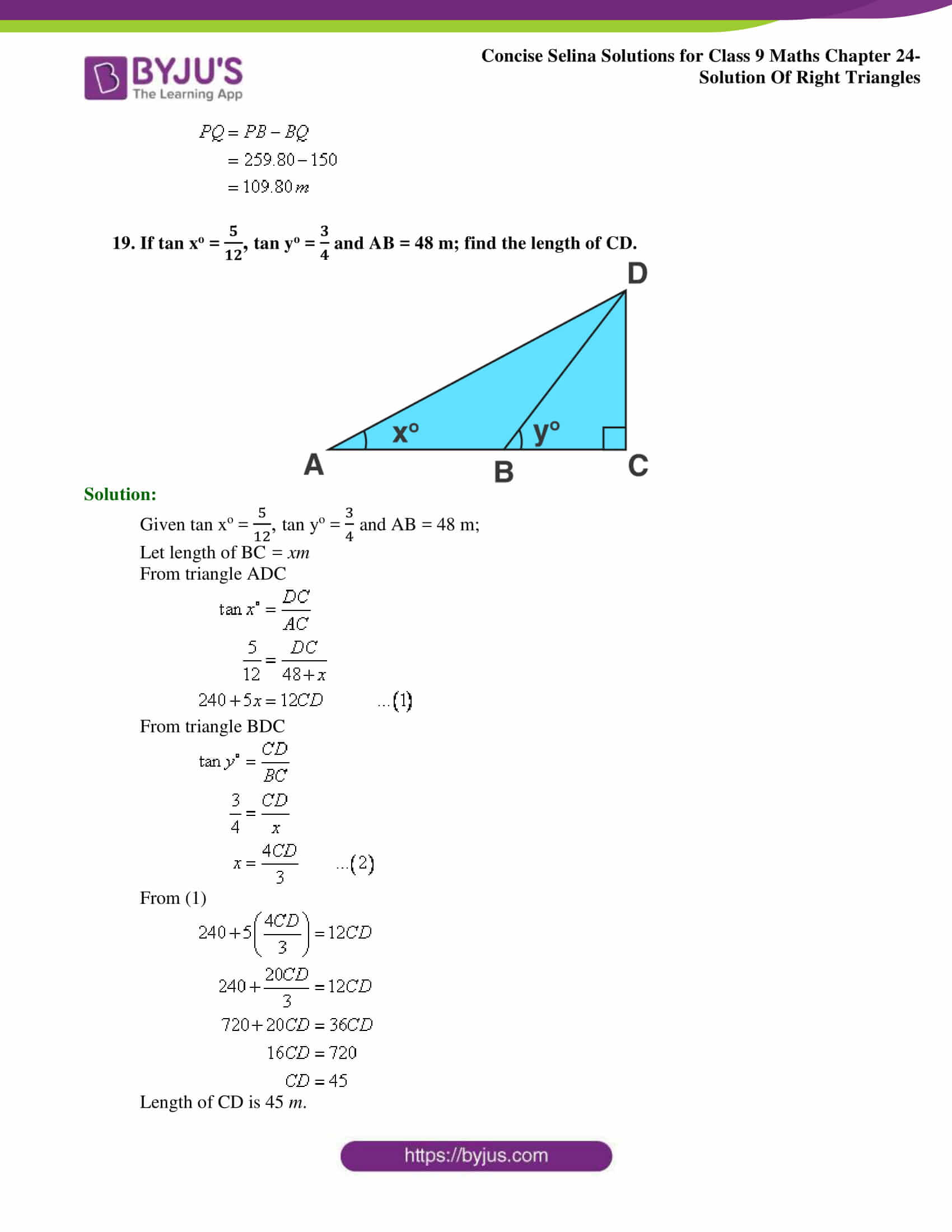Selina Solutions Class 9 Concise Maths Chapter 24 Solution of Right ...