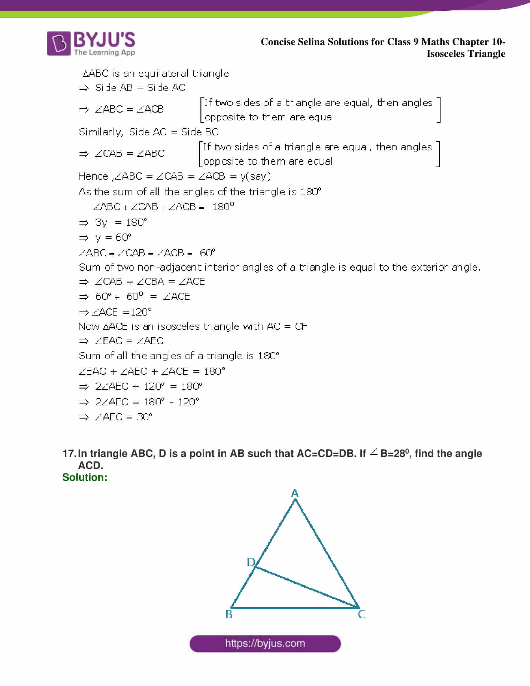 Selina Solutions Class 9 Concise Maths Chapter 10 Isosceles Triangles ...