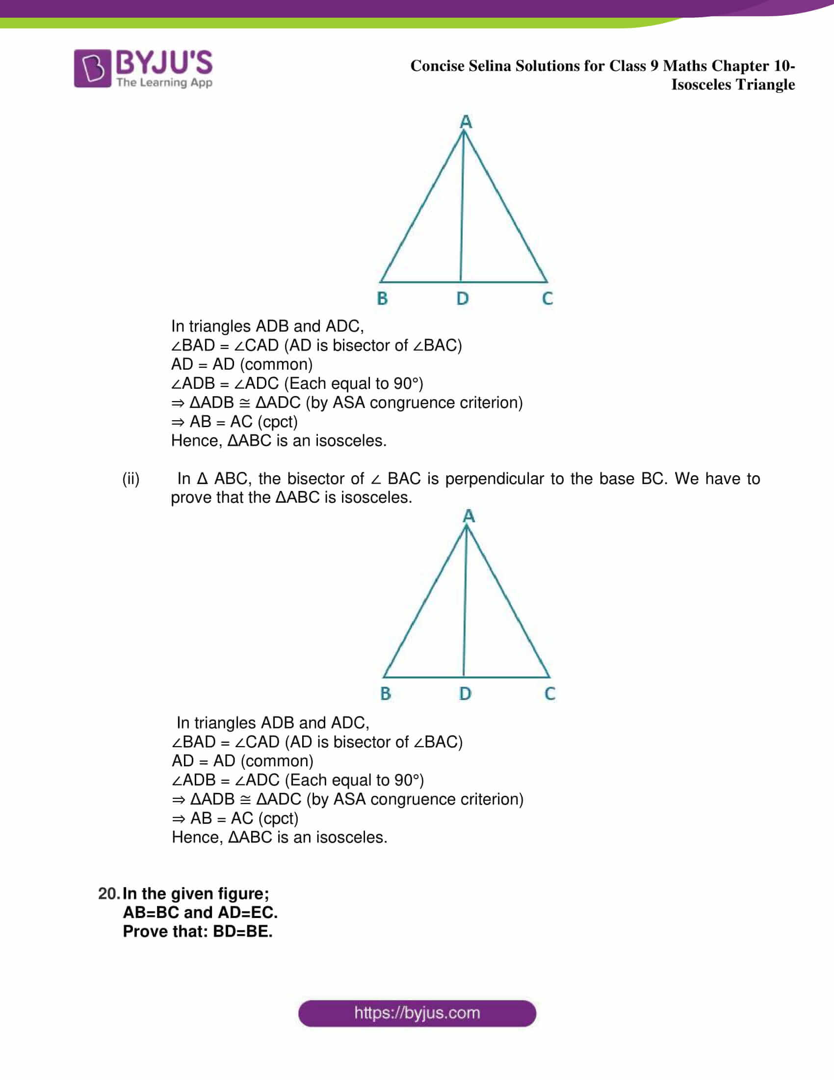 Selina Solutions Class 9 Concise Maths Chapter 10 Isosceles Triangles ...