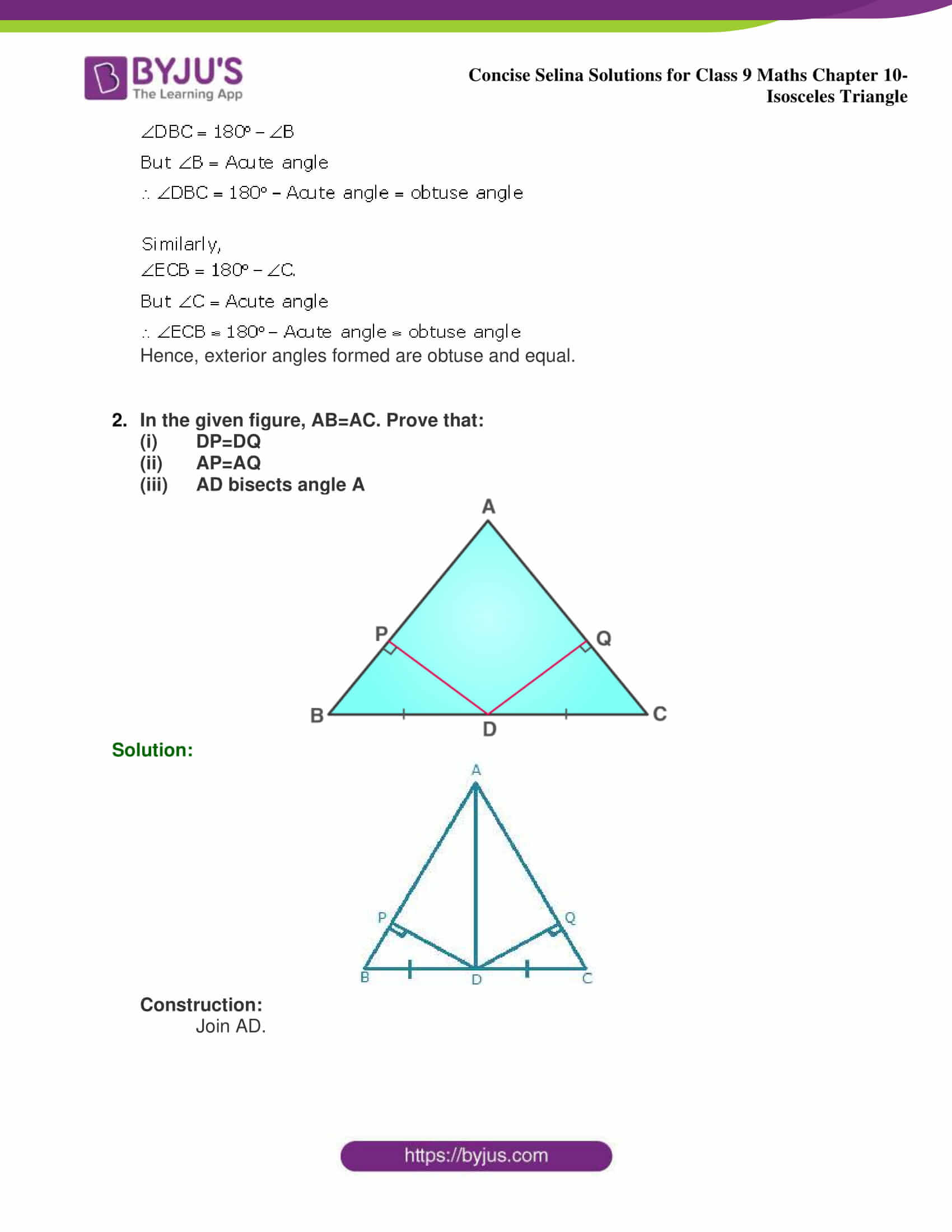 Selina Solutions Class 9 Concise Maths Chapter 10 Isosceles Triangles ...