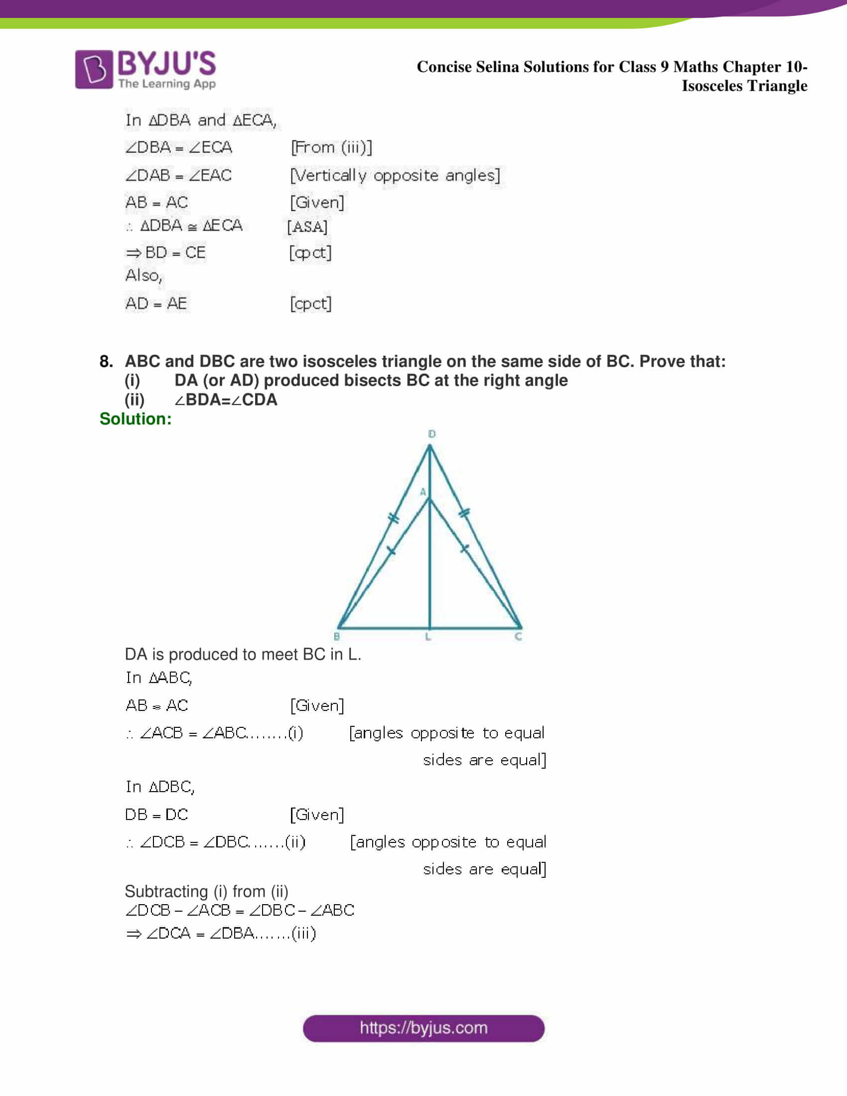 Selina Solutions Class 9 Concise Maths Chapter 10 Isosceles Triangles ...