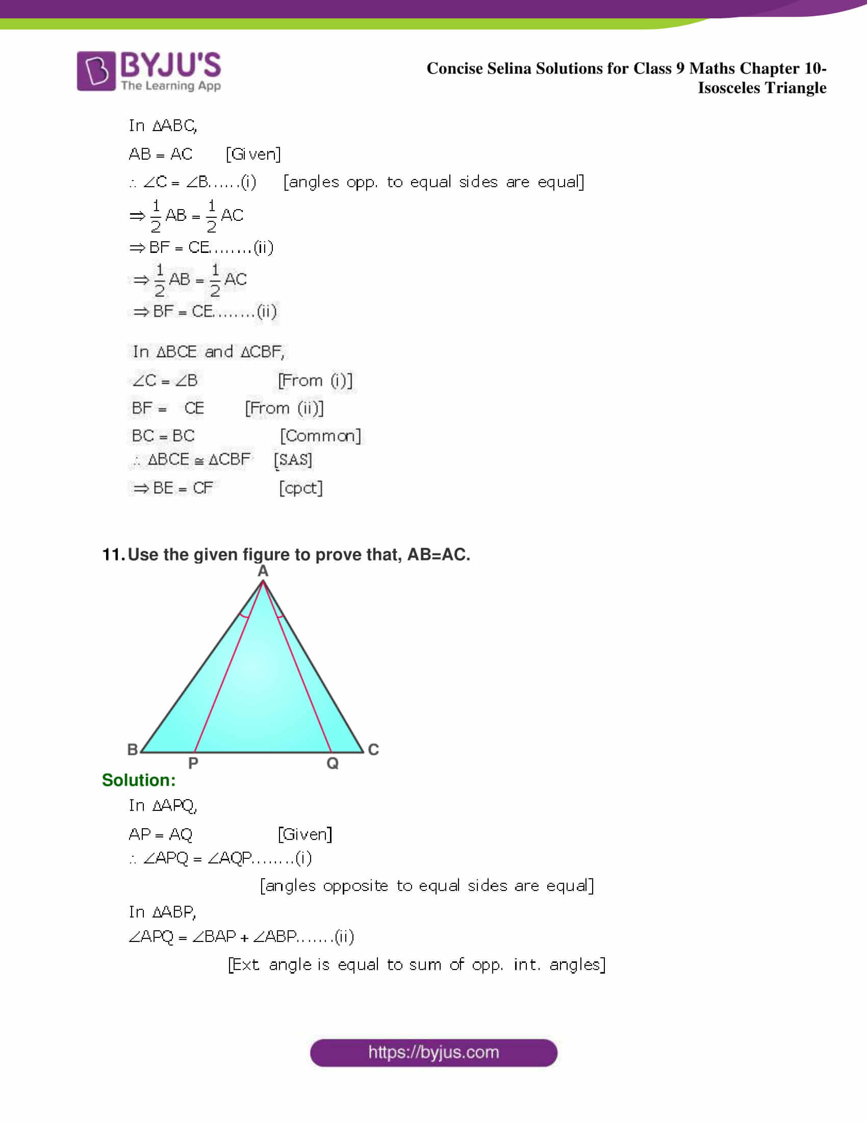 Selina Solutions Class 9 Concise Maths Chapter 10 Isosceles Triangles ...