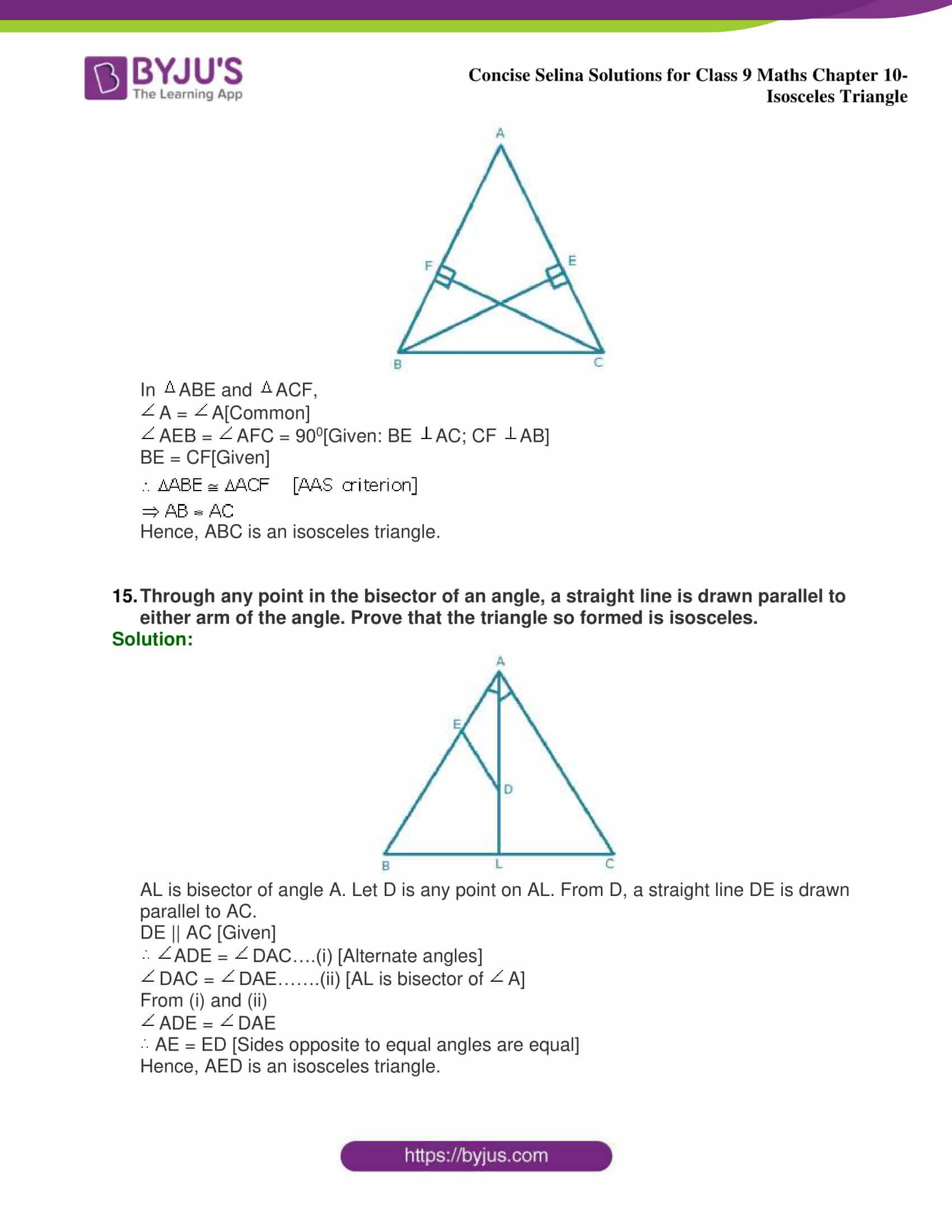 Selina Solutions Class 9 Concise Maths Chapter 10 Isosceles Triangles ...
