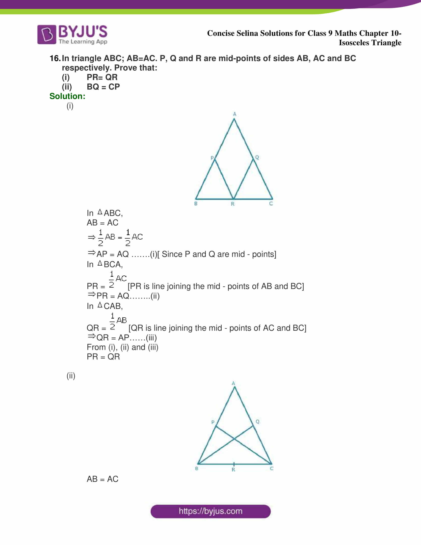 Selina Solutions Class 9 Concise Maths Chapter 10 Isosceles Triangles ...