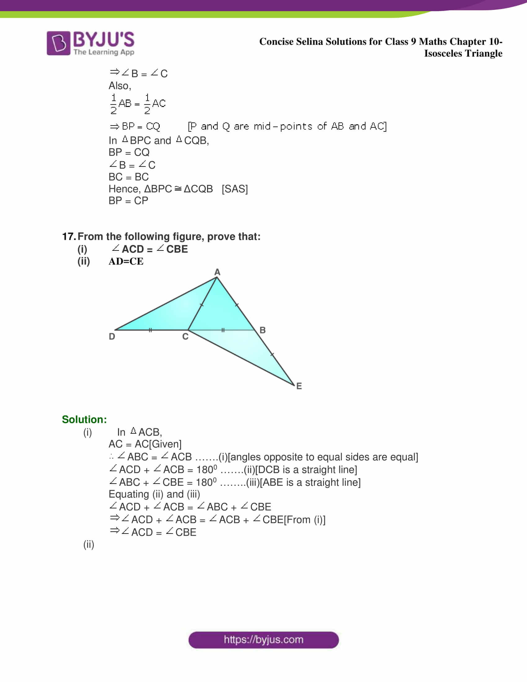 Selina Solutions Class 9 Concise Maths Chapter 10 Isosceles Triangles ...