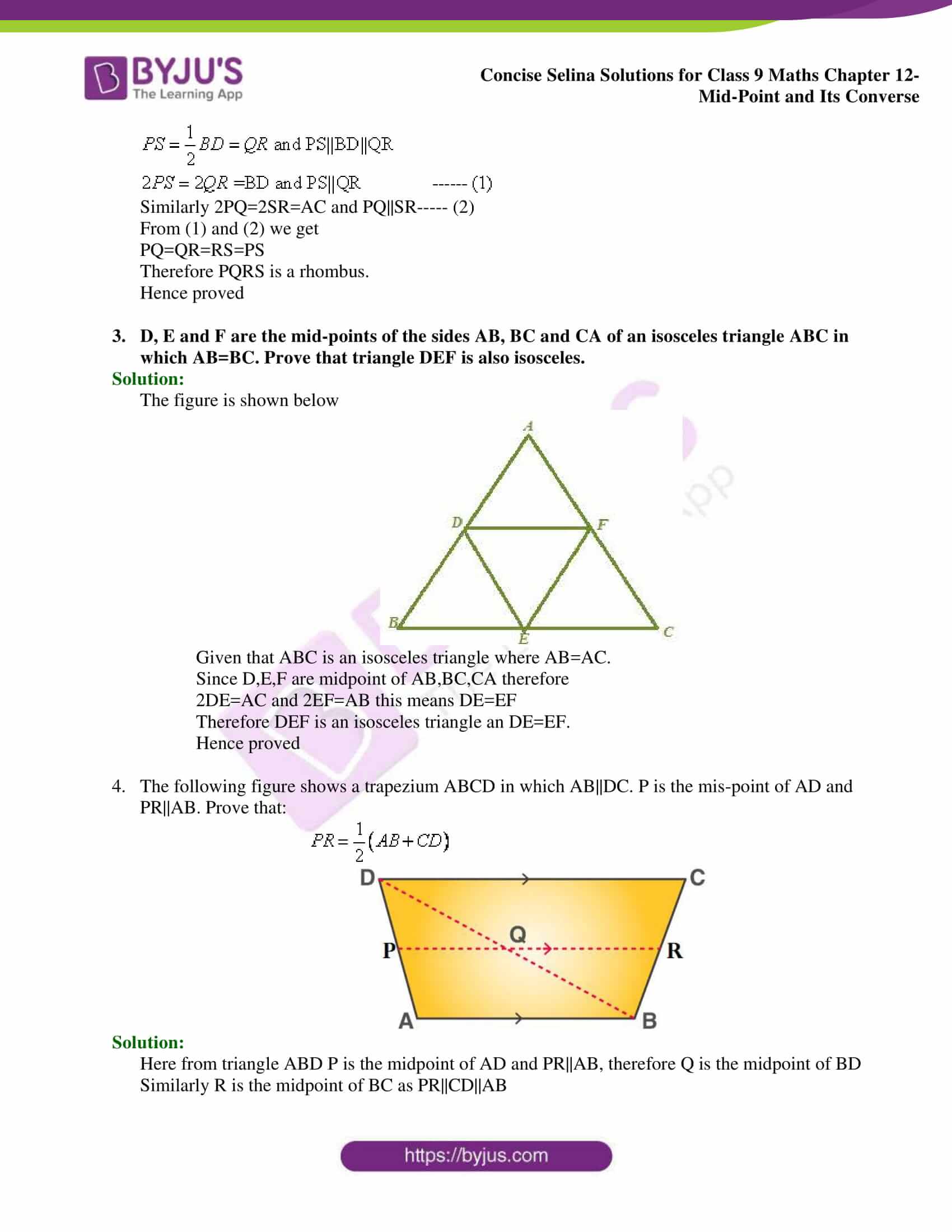 Selina Solutions Class 9 Concise Maths Chapter 12 Midpoint And Its 