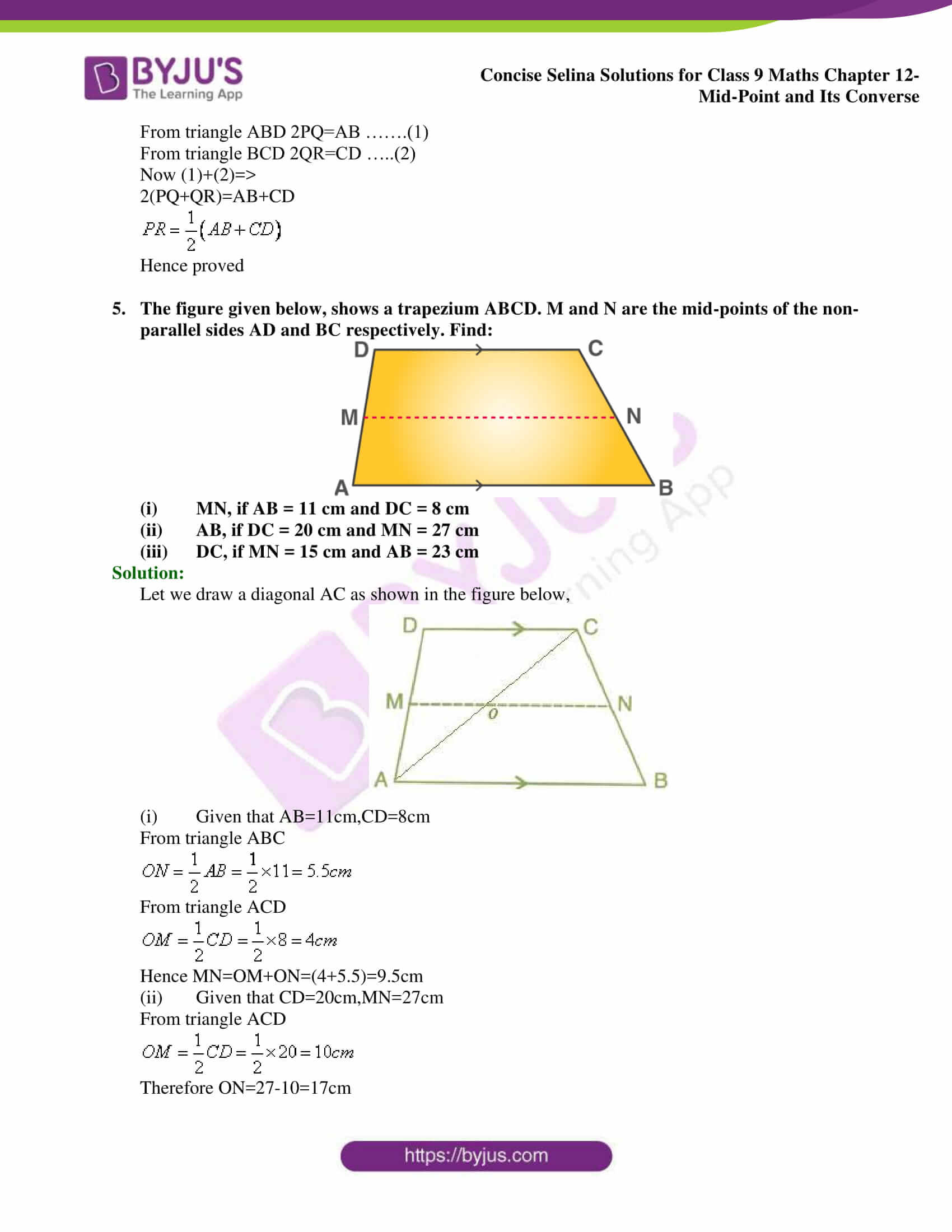 Selina Solutions Class 9 Concise Maths Chapter 12 Midpoint And Its ...