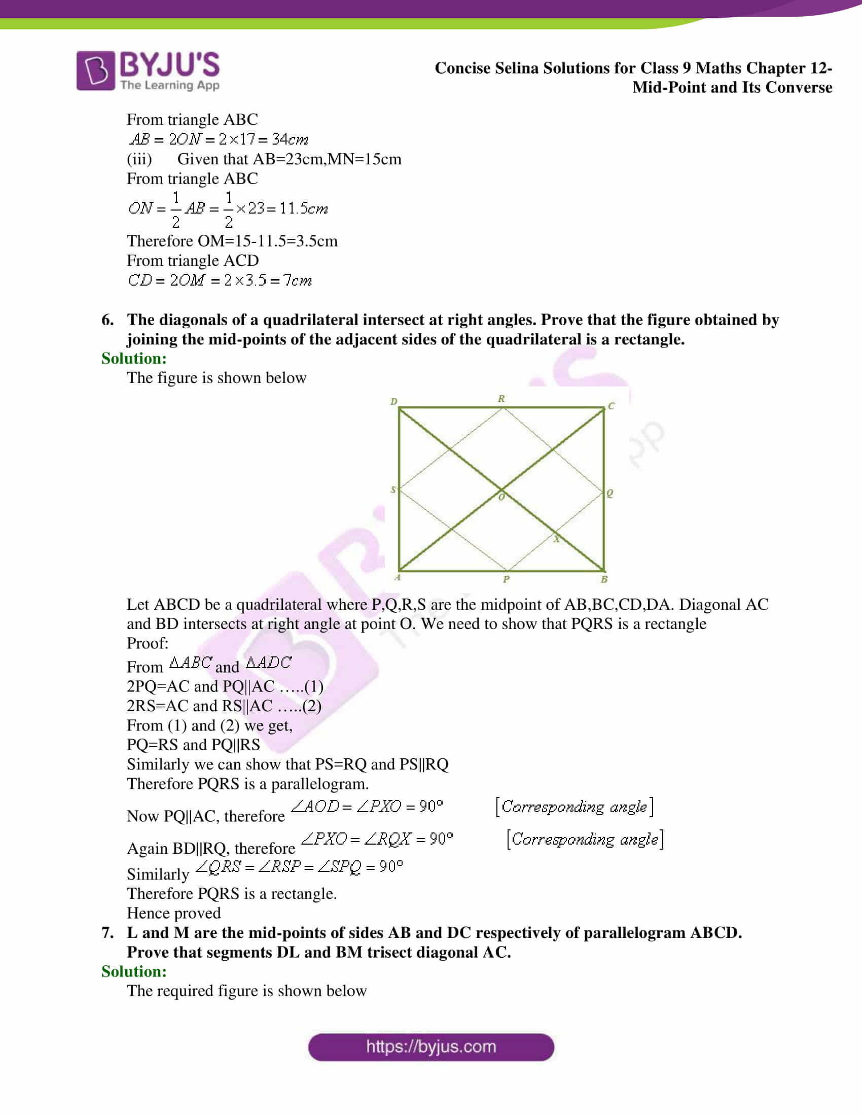 Selina Solutions Class 9 Concise Maths Chapter 12 Midpoint And Its ...
