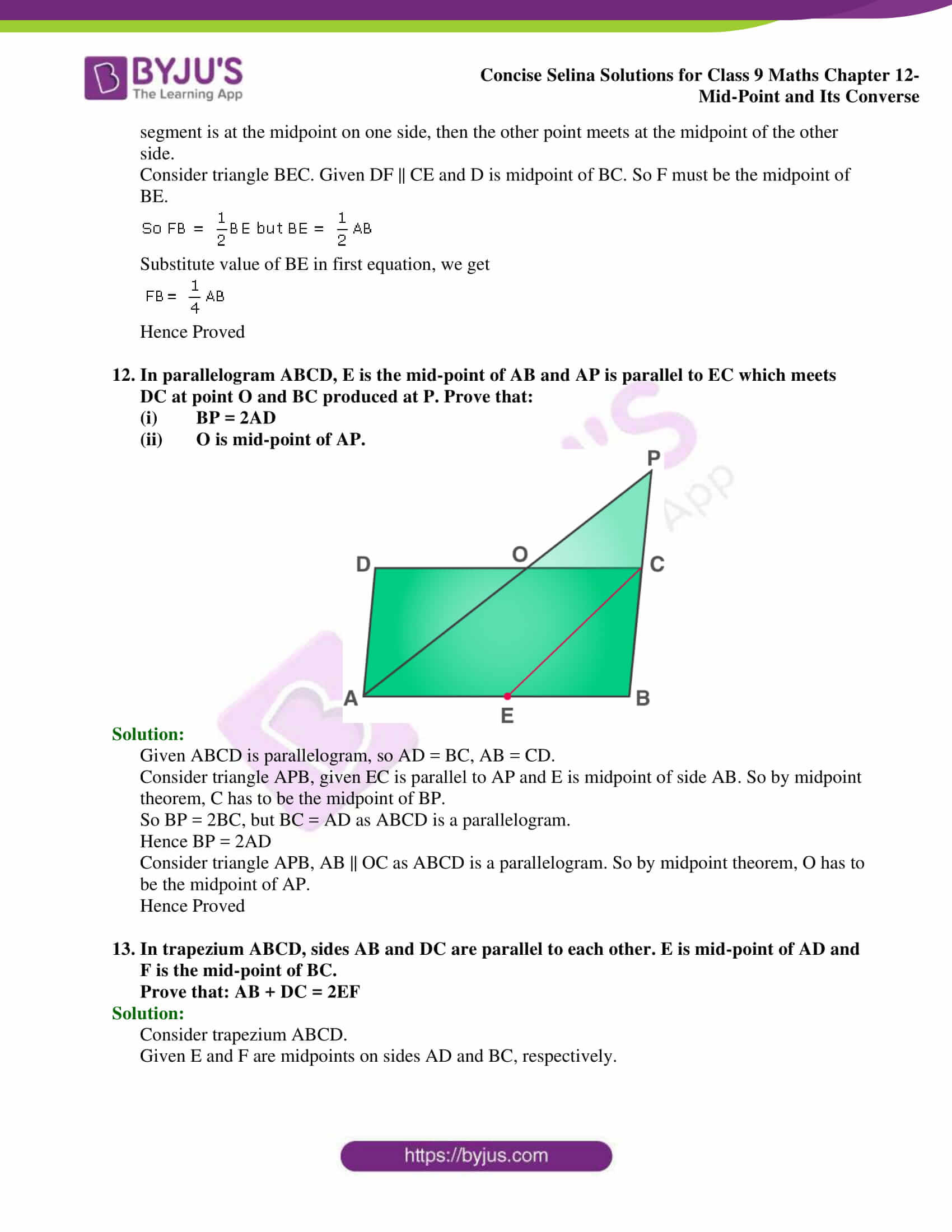 Selina Solutions Class 9 Concise Maths Chapter 12 Midpoint And Its ...