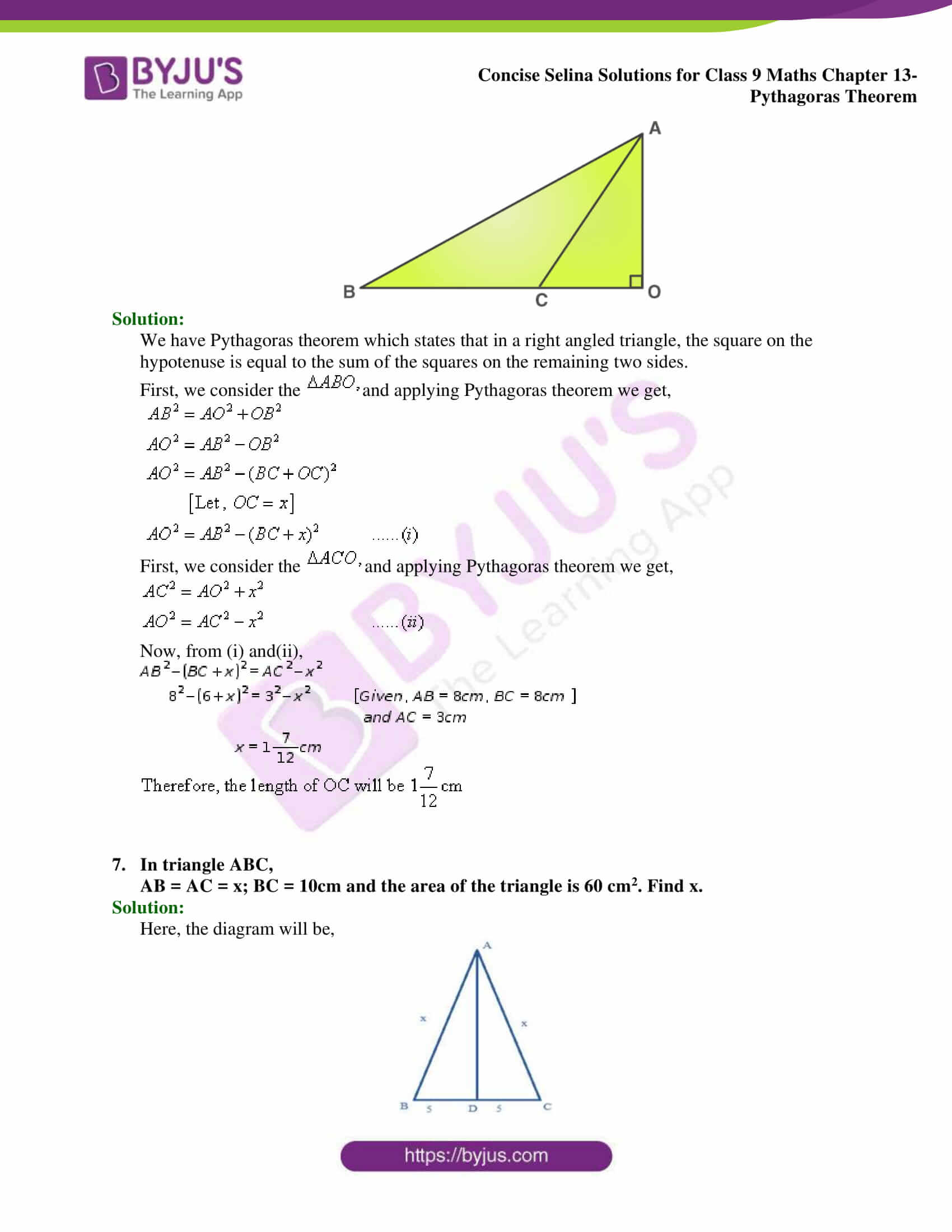 Selina Solutions Class 9 Concise Maths Chapter 13 Pythagoras Theorem Selina Solutions Class 9 Concise Maths Chapter 13 Pythagoras Theorem