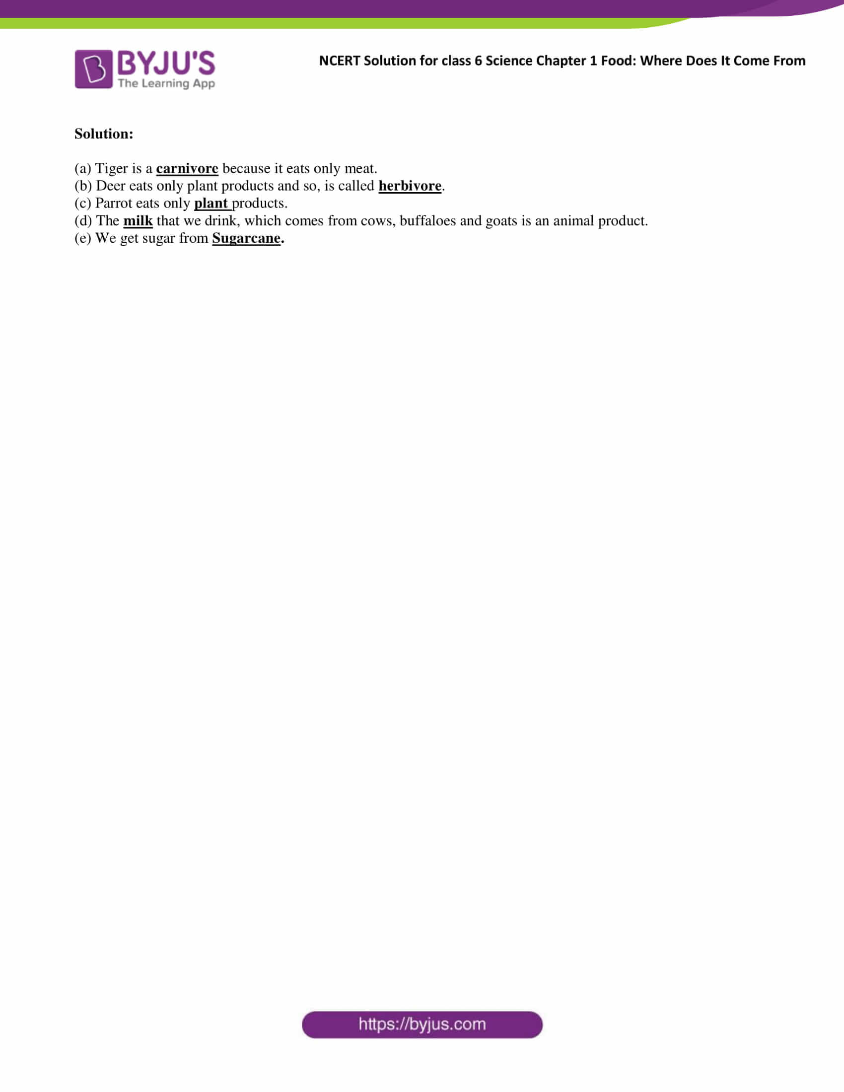 NCERT Solutions for Class 6 Science Chapter 1 Food: Where Does it Come ...