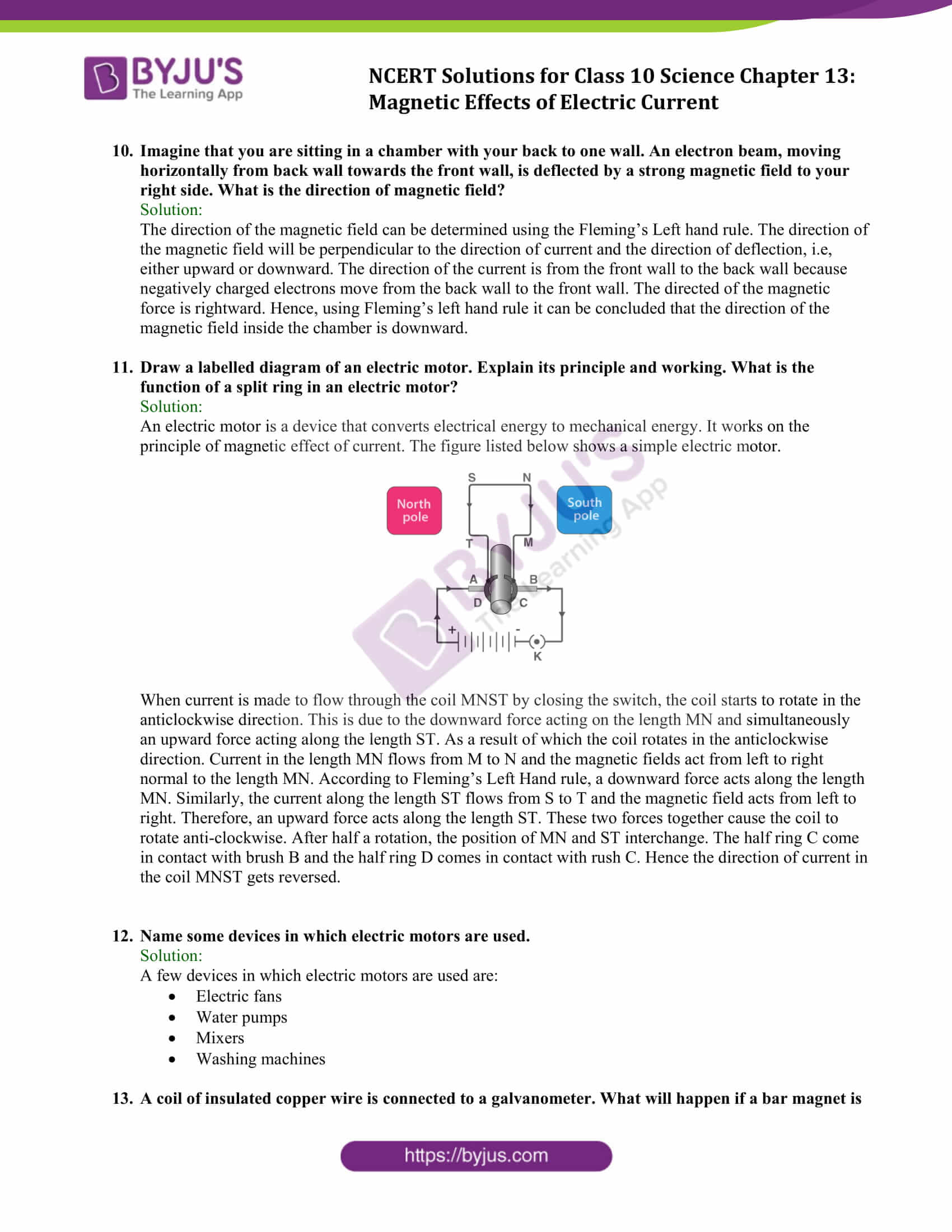 NCERT Solutions Class 10 Science Chapter 13 Magnetic Effects of ...
