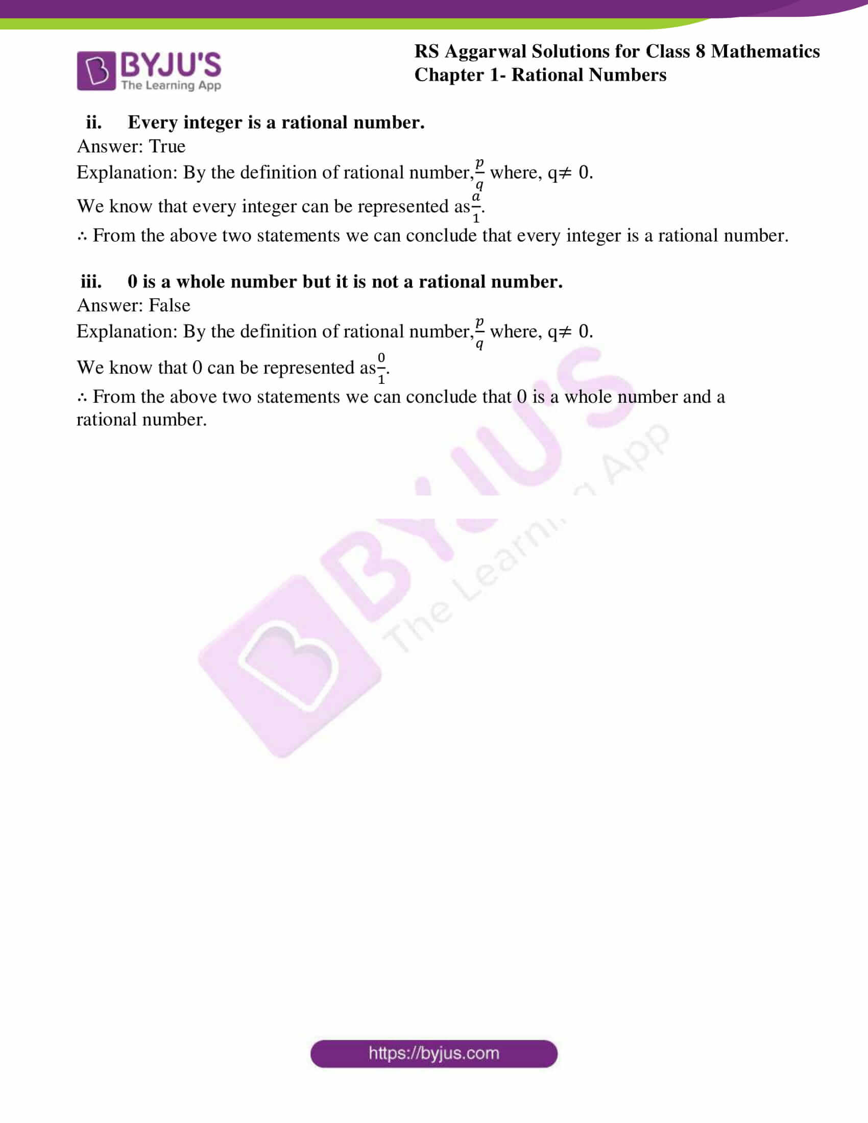RS Aggarwal Solutions Class 8 Maths Exercise 1A Chapter 1 Rational RS Aggarwal Solutions Class 8 Maths Exercise 1A Chapter 1 Rational