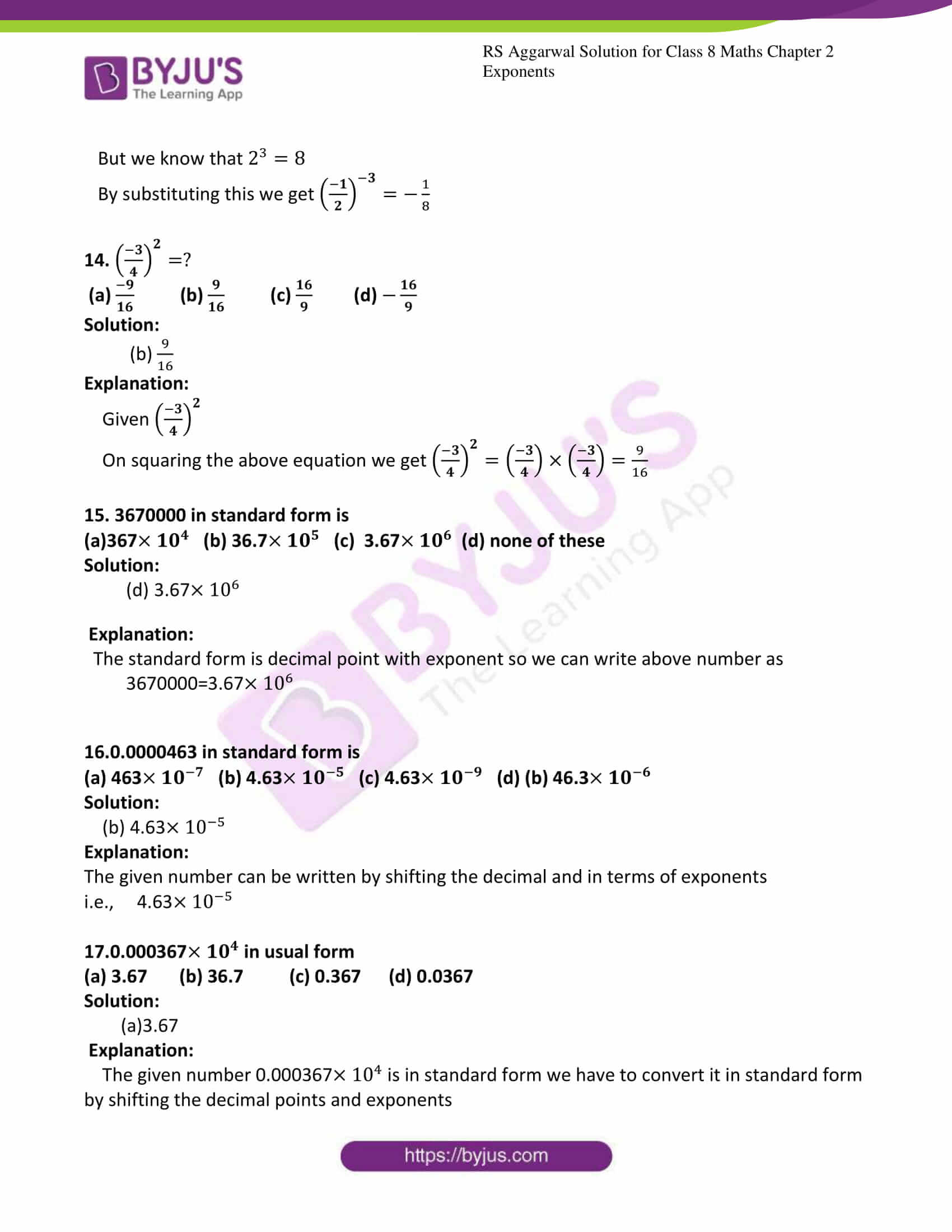 RS Aggarwal Solutions for Class 8 Chapter 2 - Exponents Download Free PDF