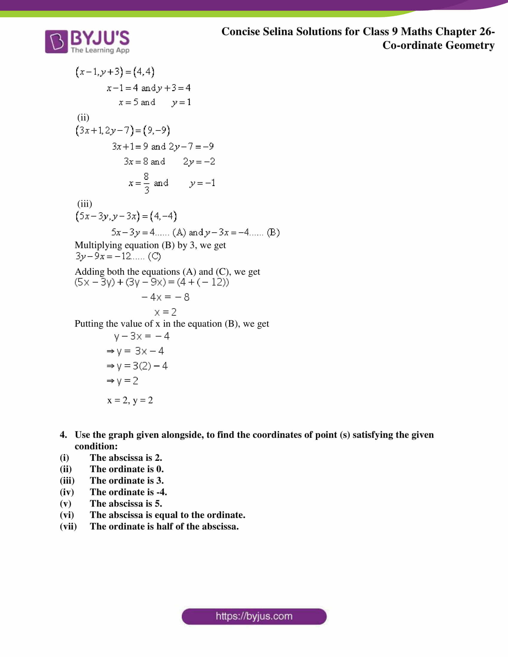 Selina Solutions Class 9 Concise Maths Chapter 26 Co Ordinate Geometry ...