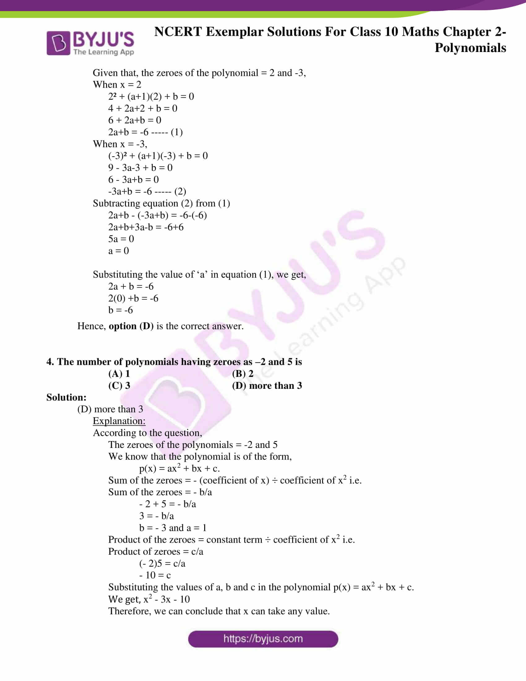 NCERT Exemplar Class 10 Maths Solutions Chapter 2 Free PDF 