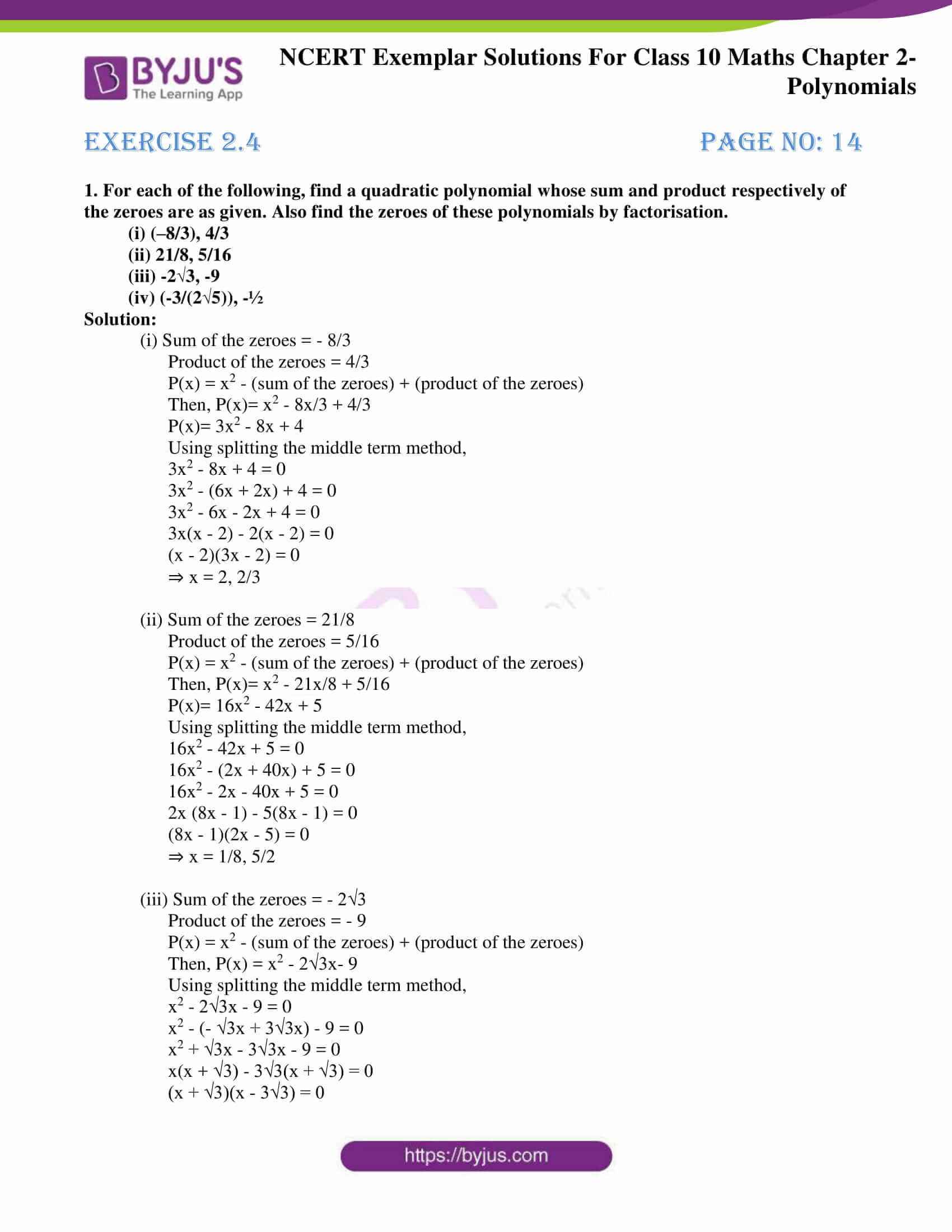 NCERT Exemplar Class 10 Maths Solutions Chapter 2 Free PDF 