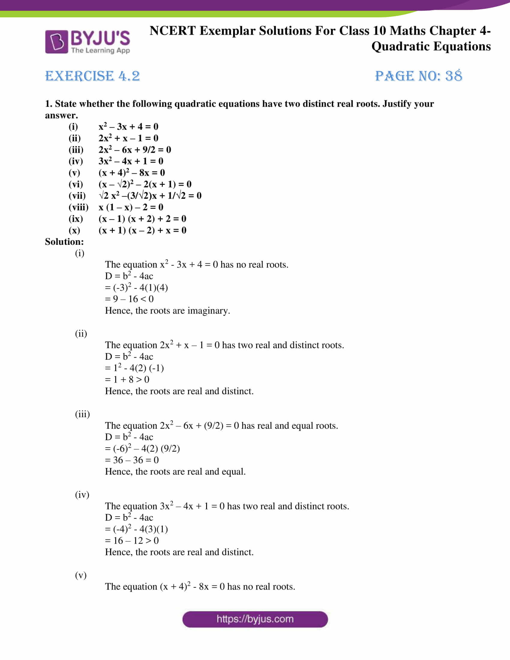 NCERT Exemplar Class 10 Maths Solutions Chapter 4 Download Free PDF 