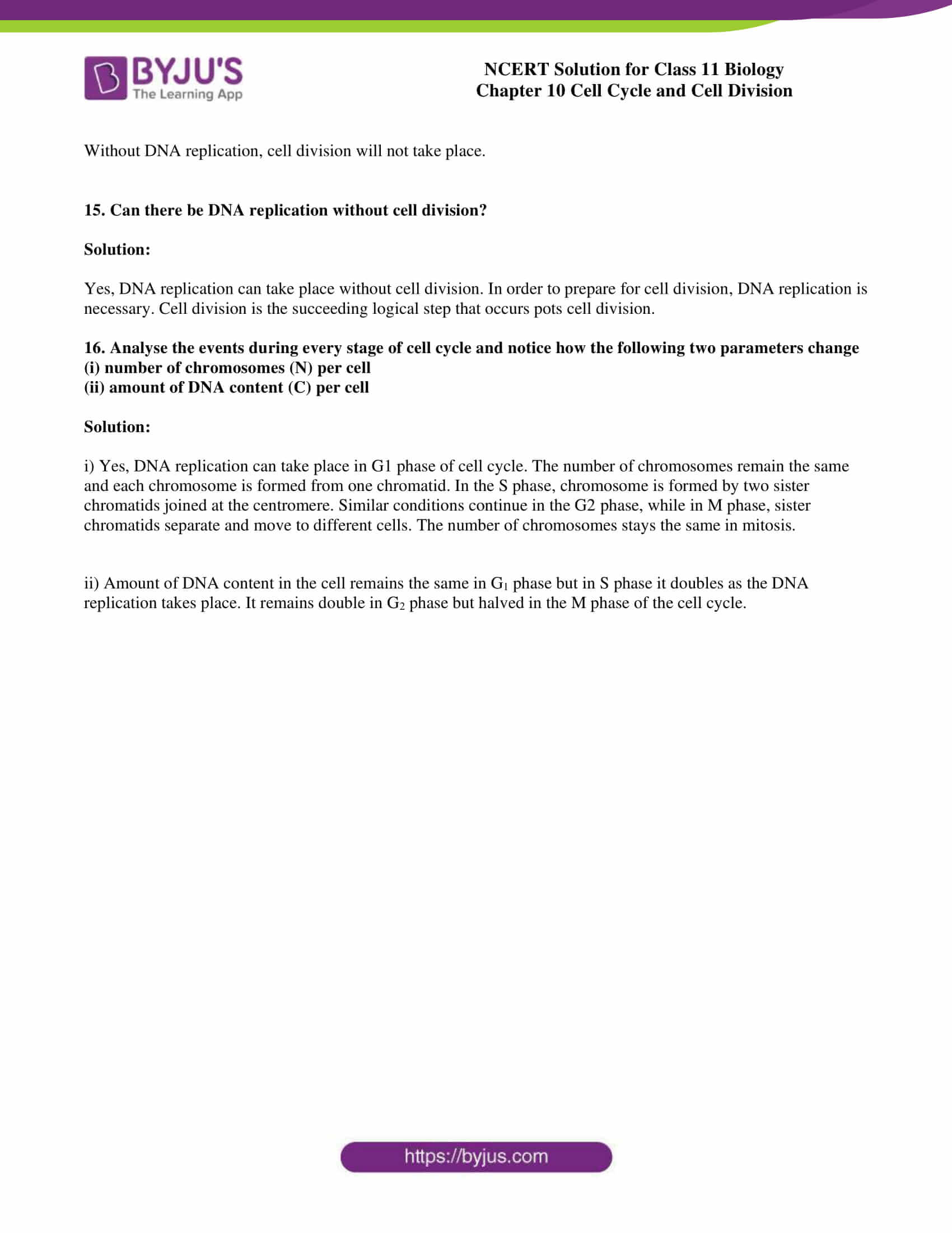 Ncert Solutions Class 11 Biology Chapter 10 Cell Cycle And Cell Division