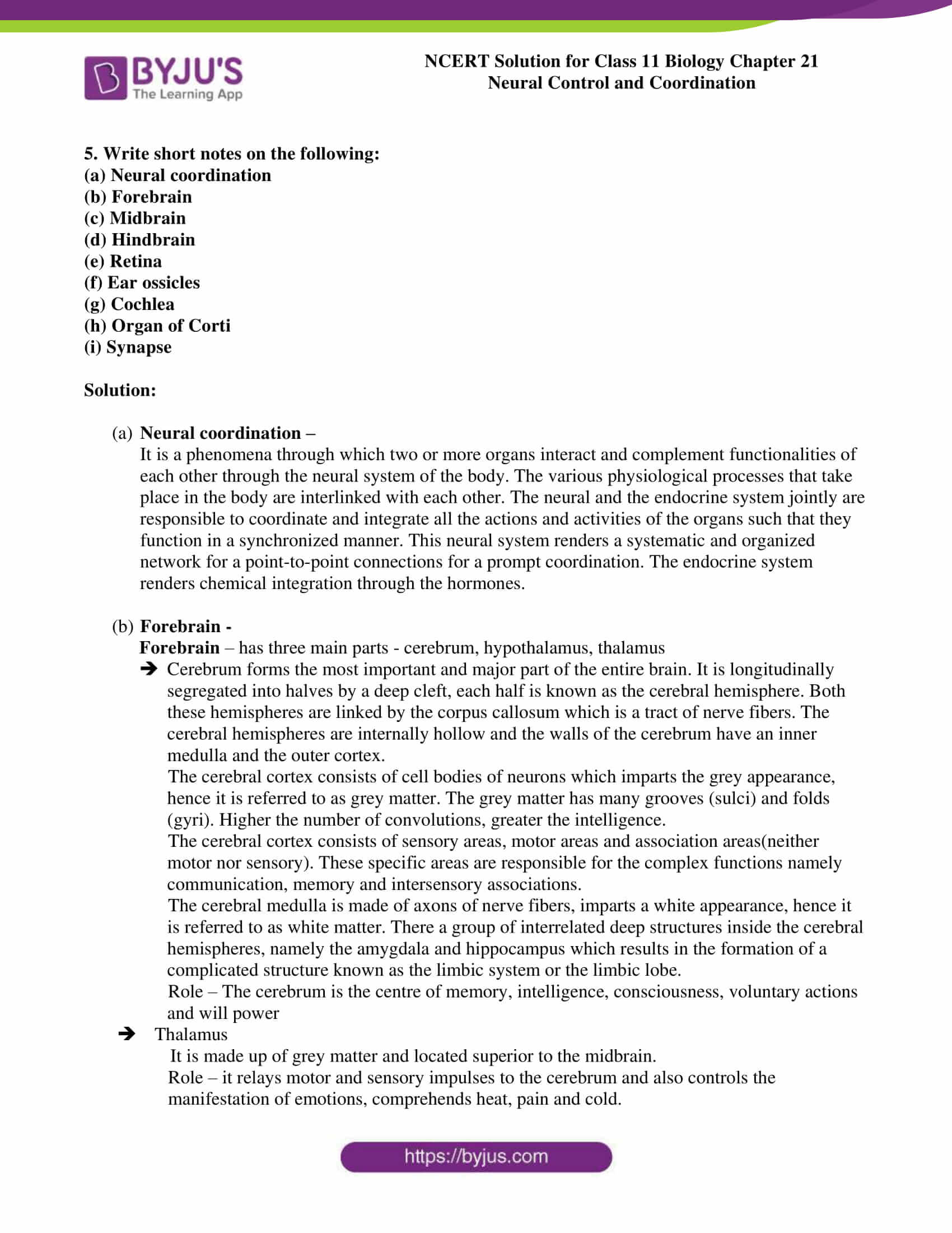 NCERT Solutions Class 11 Biology Chapter 21 Neural Control and ...