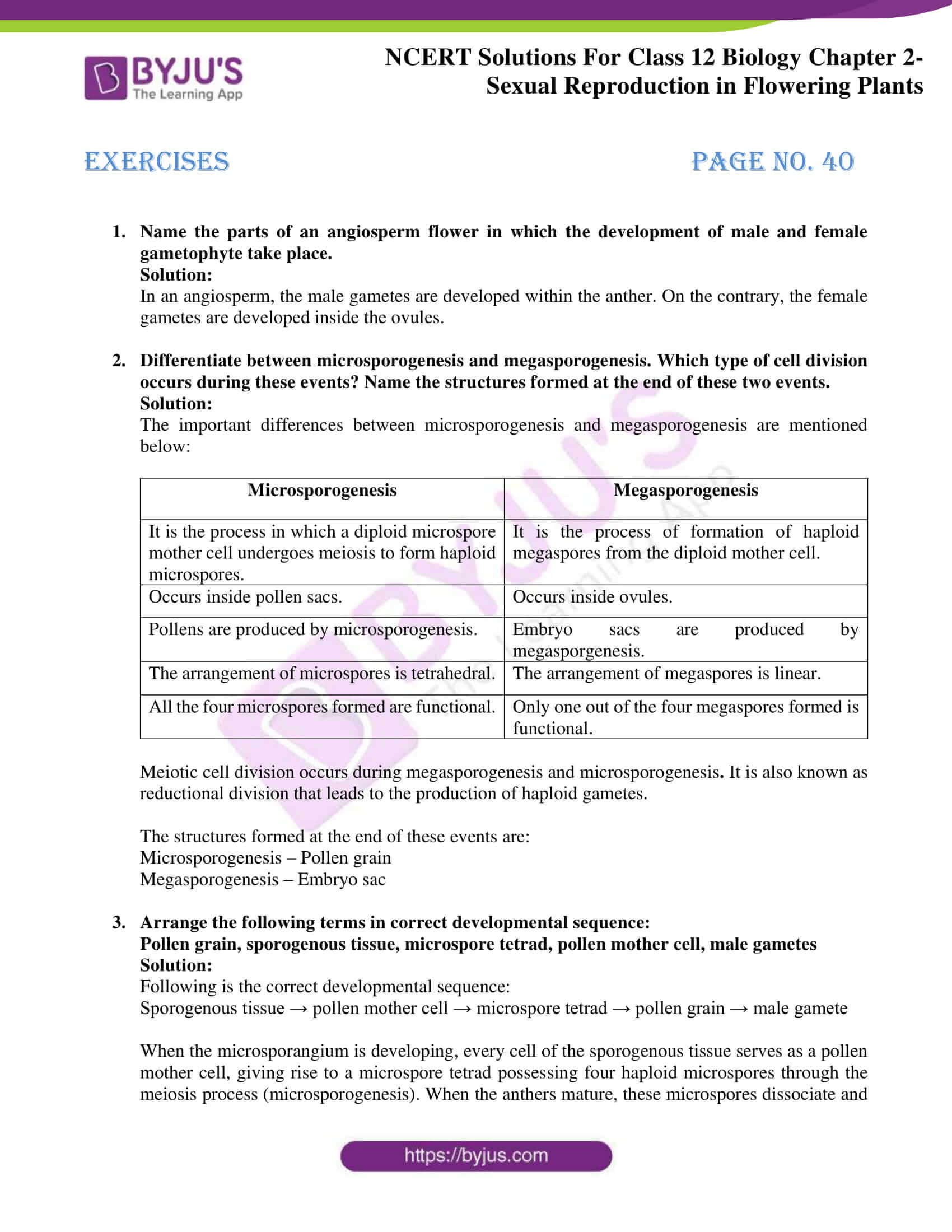 Ncert Solutions For Class 12 Biology Chapter 2 Sexual Reproduction In