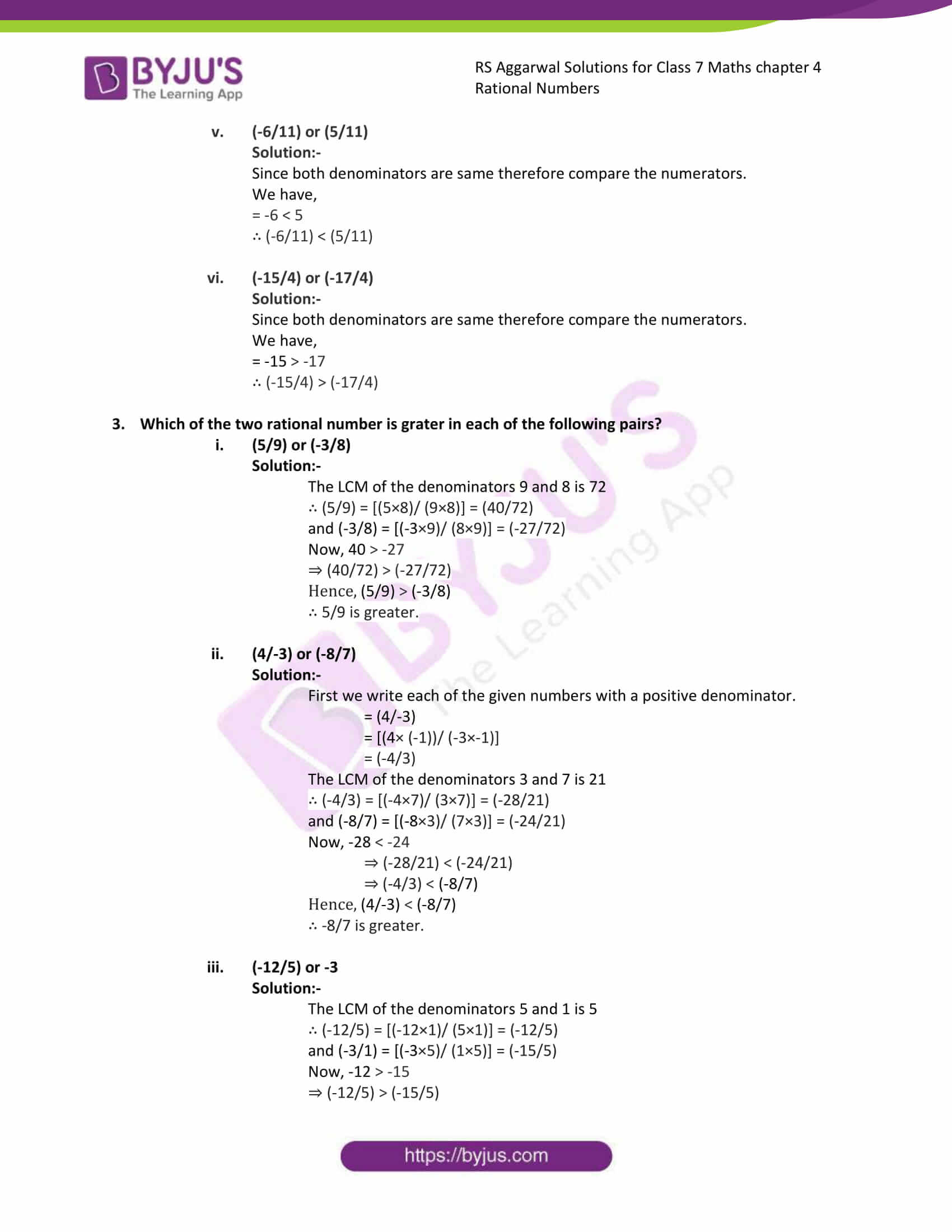 RS Aggarwal Solutions For Class 7 Maths Exercise 4B Chapter 4 Rational