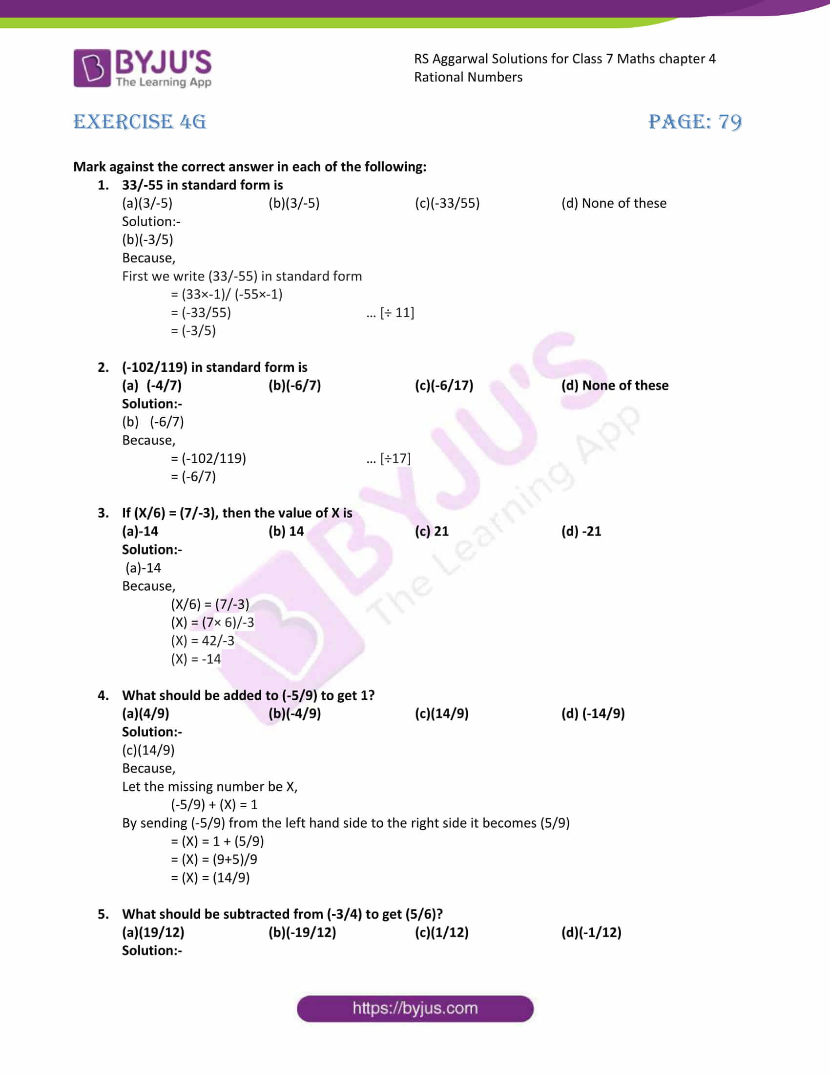 RS Aggarwal Solutions For Class 7 Maths Exercise 4G Chapter 4 Rational RS Aggarwal Solutions For Class 7 Maths Exercise 4G Chapter 4 Rational