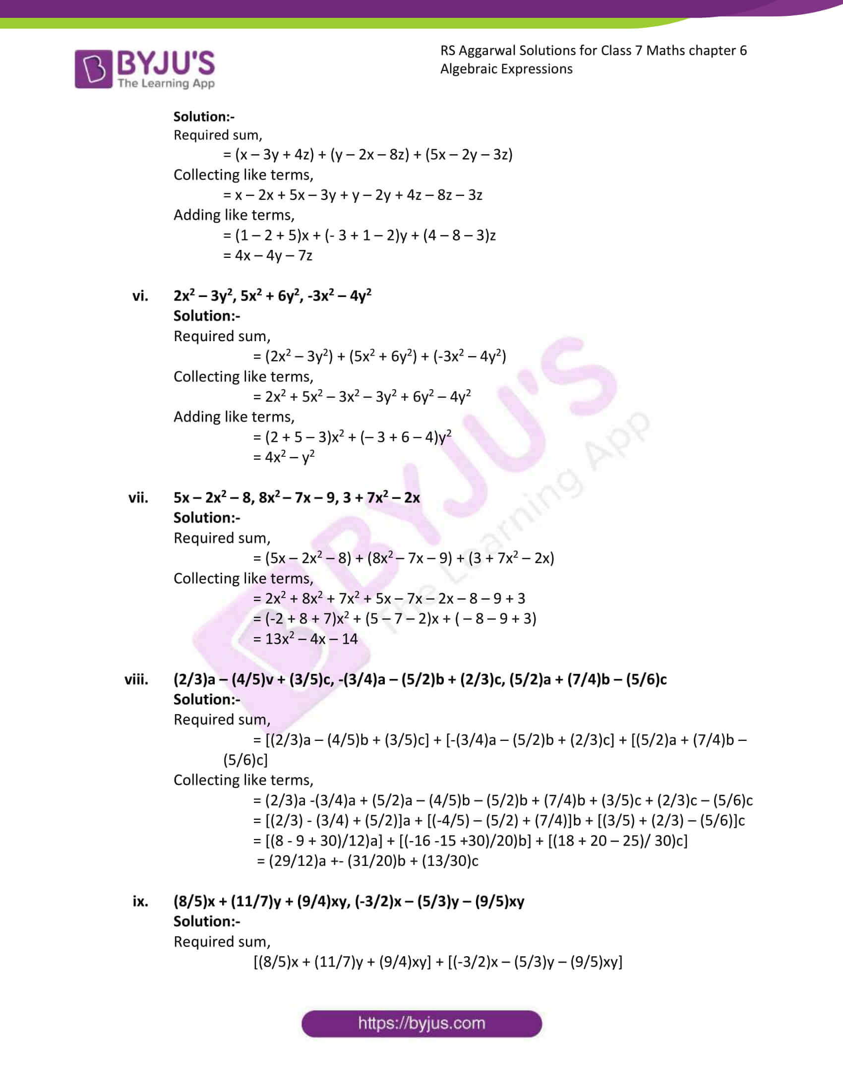 RS Aggarwal Solutions For Class 7 Maths Exercise 6A Chapter 6 Algebraic rs-aggarwal-solutions-for-class-7-maths-exercise-6a-chapter-6-algebraic