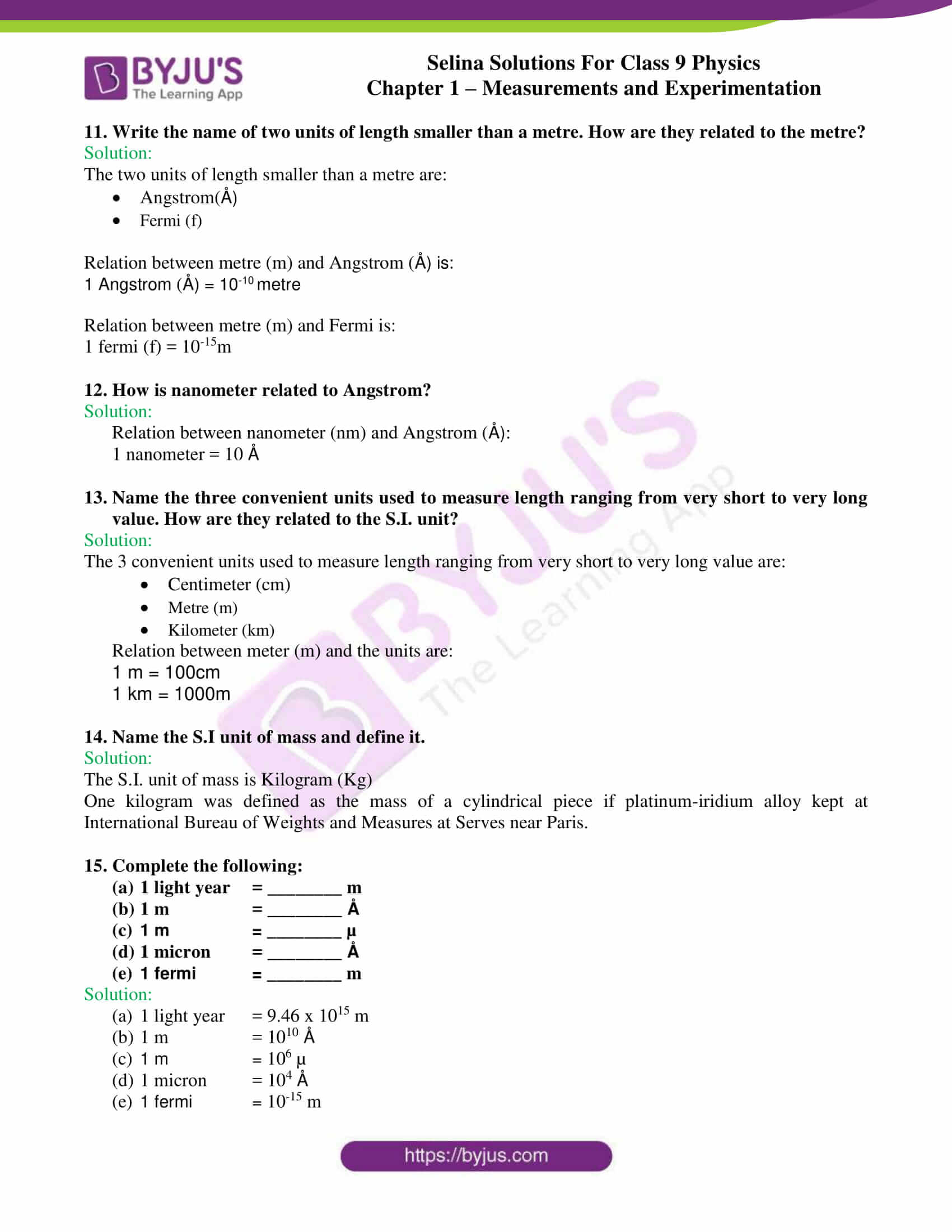 Selina Solutions Class 9 Concise Physics Chapter 1 Measurements And