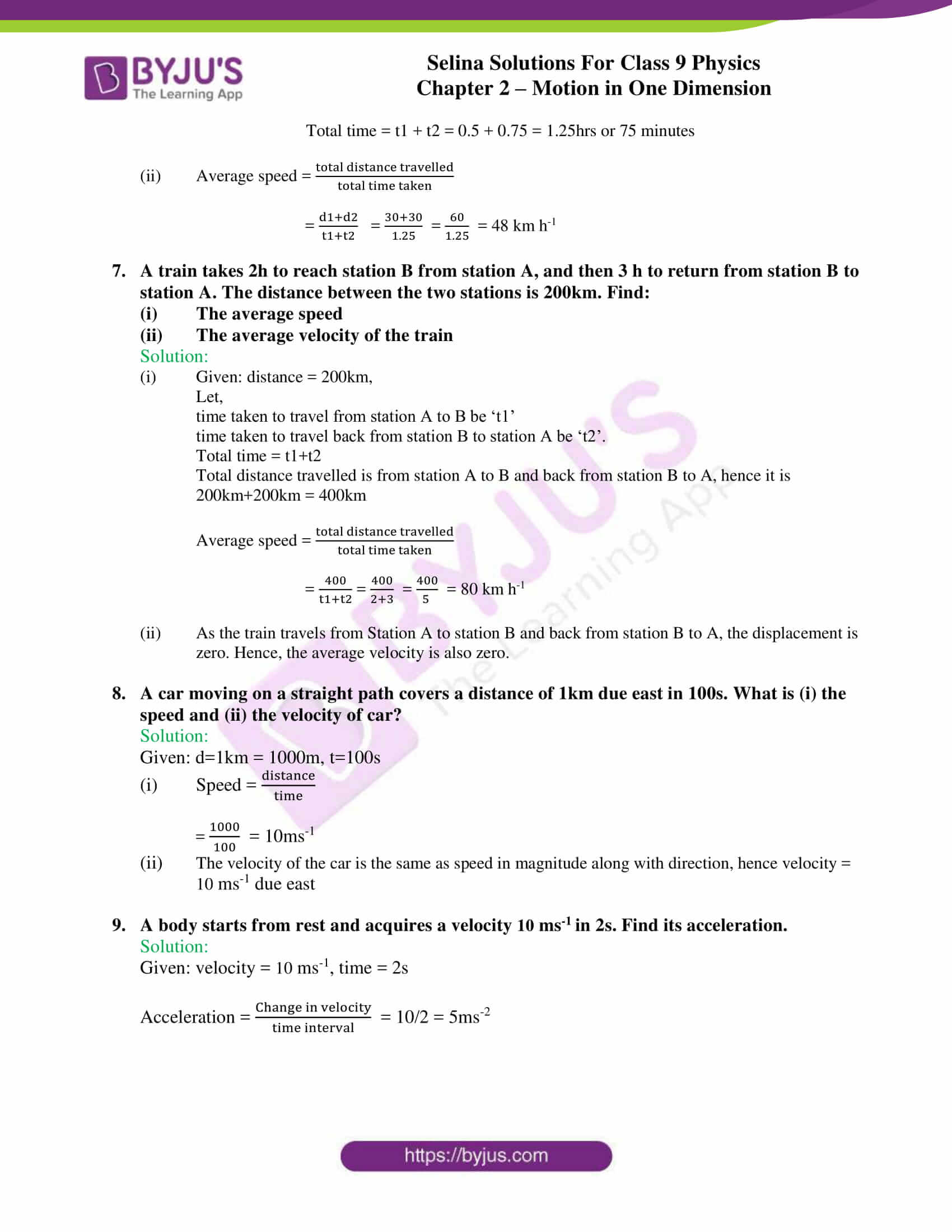Selina Solutions Class 9 Concise Physics Chapter 2 Motion In One Selina Solutions Class 9 Concise Physics Chapter 2 Motion In One