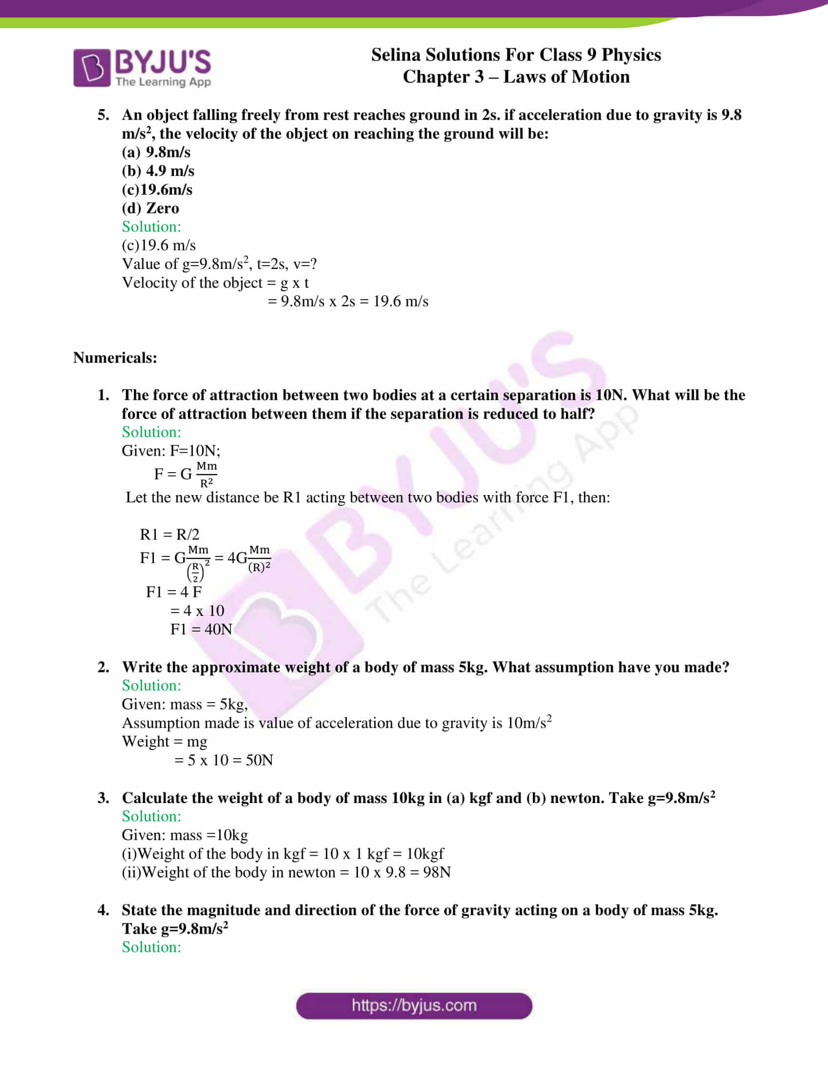 Selina Solutions Class 9 Concise Physics Chapter 3 Laws Of Motion