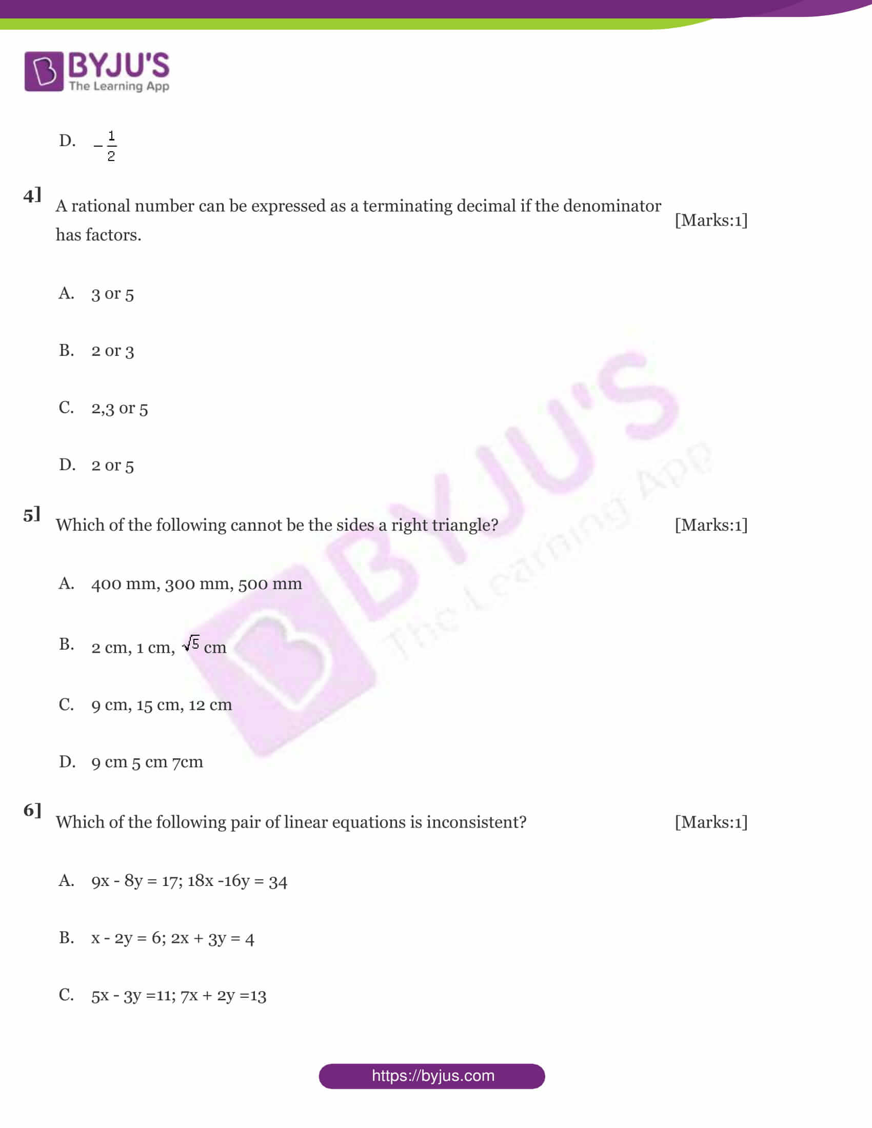 Download CBSE Class 10 Maths Sample Paper SA 1 Set 8 For Free In PDF