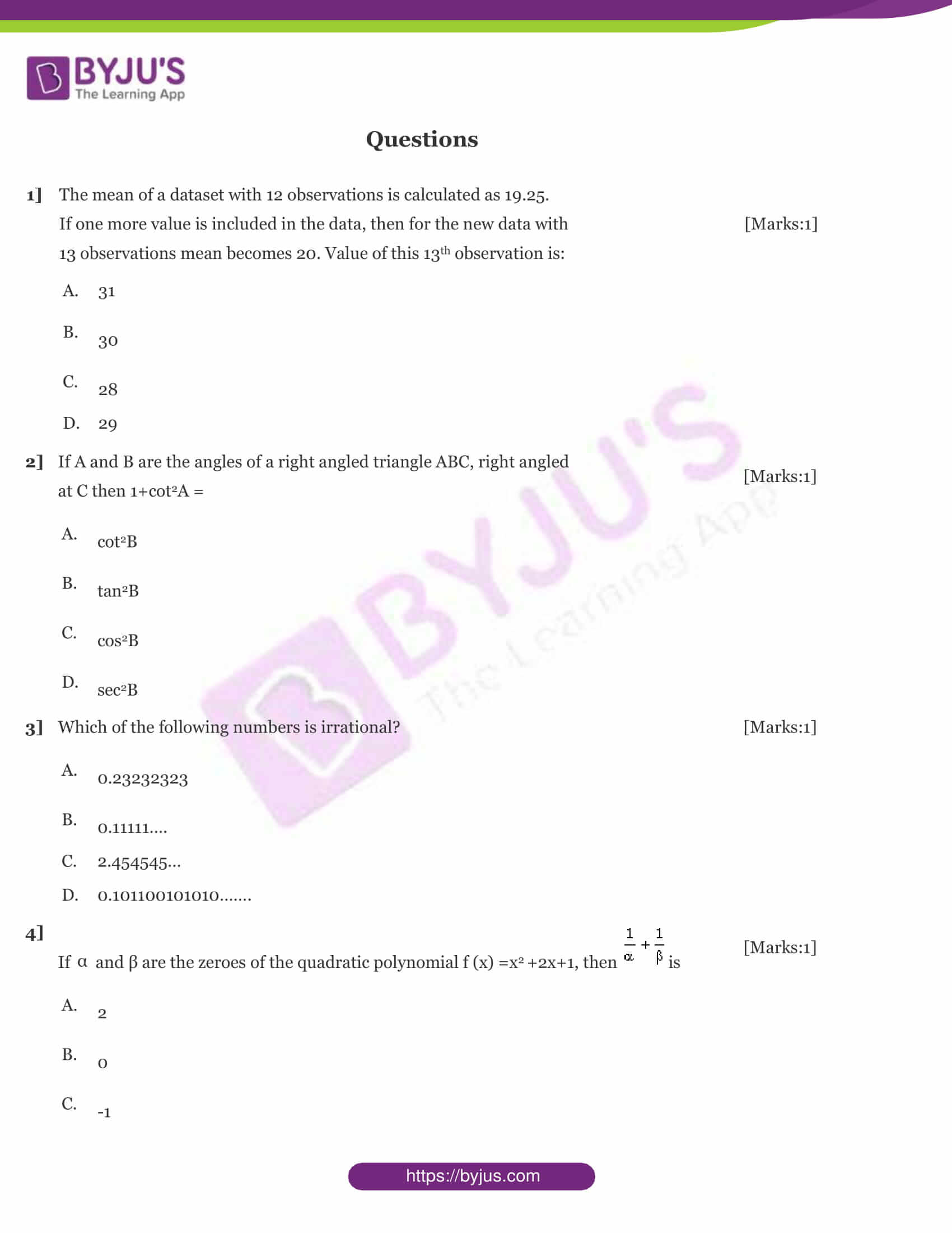 Download CBSE Class 10 Maths Sample Paper SA 1 Set 9 For Free In PDF Download CBSE Class 10 Maths Sample Paper SA 1 Set 9 For Free In PDF