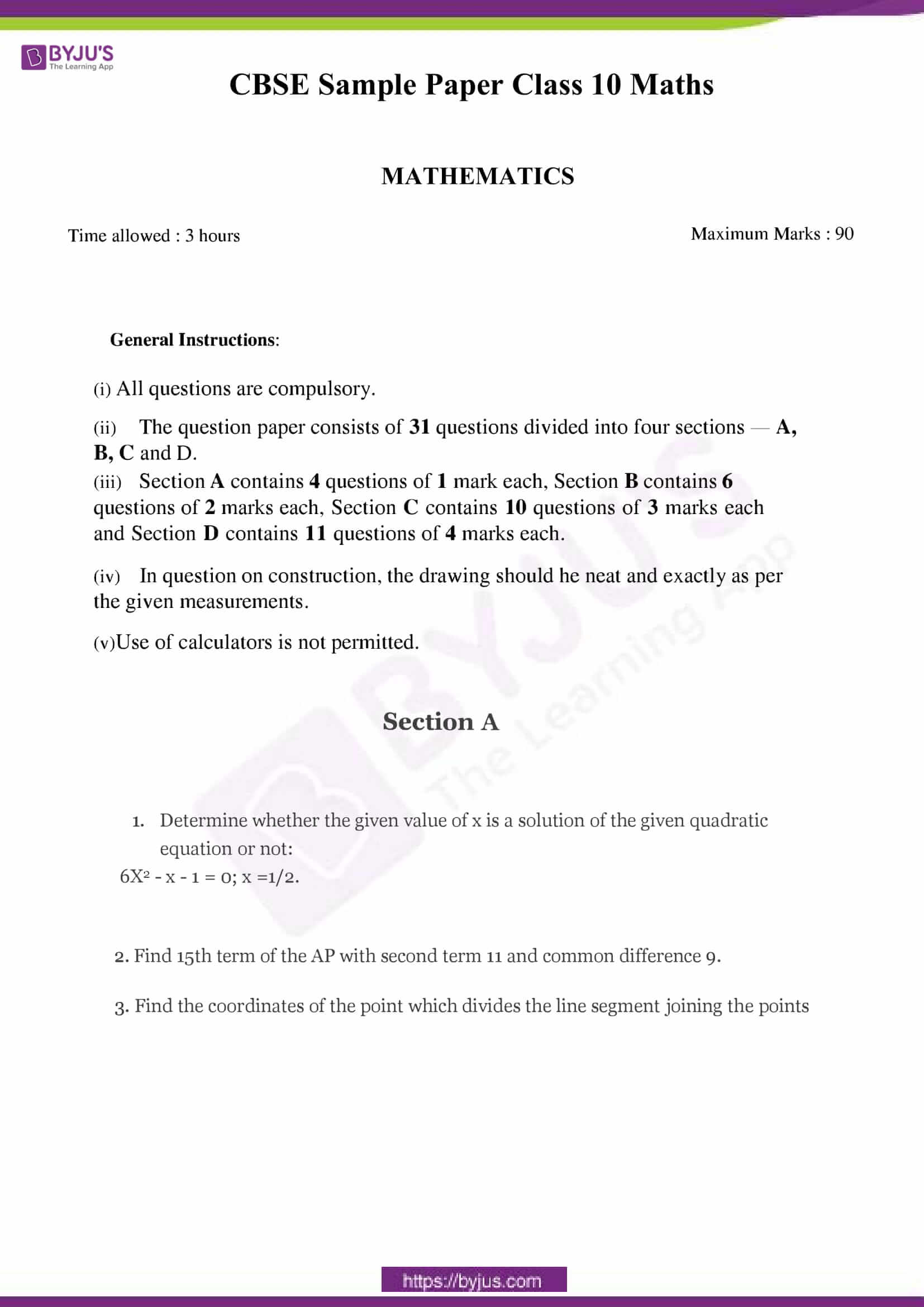 Cbse Sample Papers For Class 10 2020 Pdf With Solutions Byju s