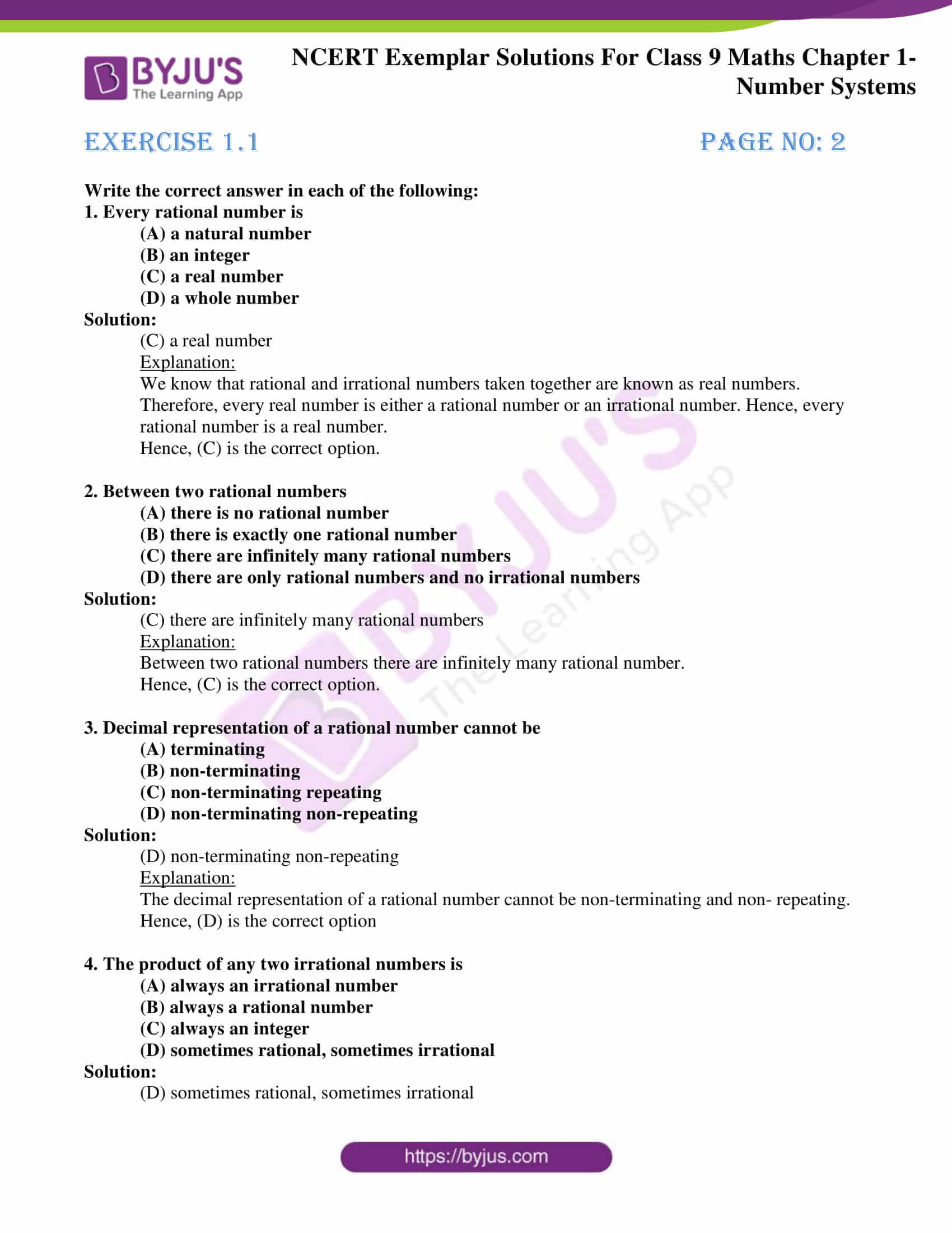 NCERT Exemplar Class 9 Maths Chapter 1 Number System