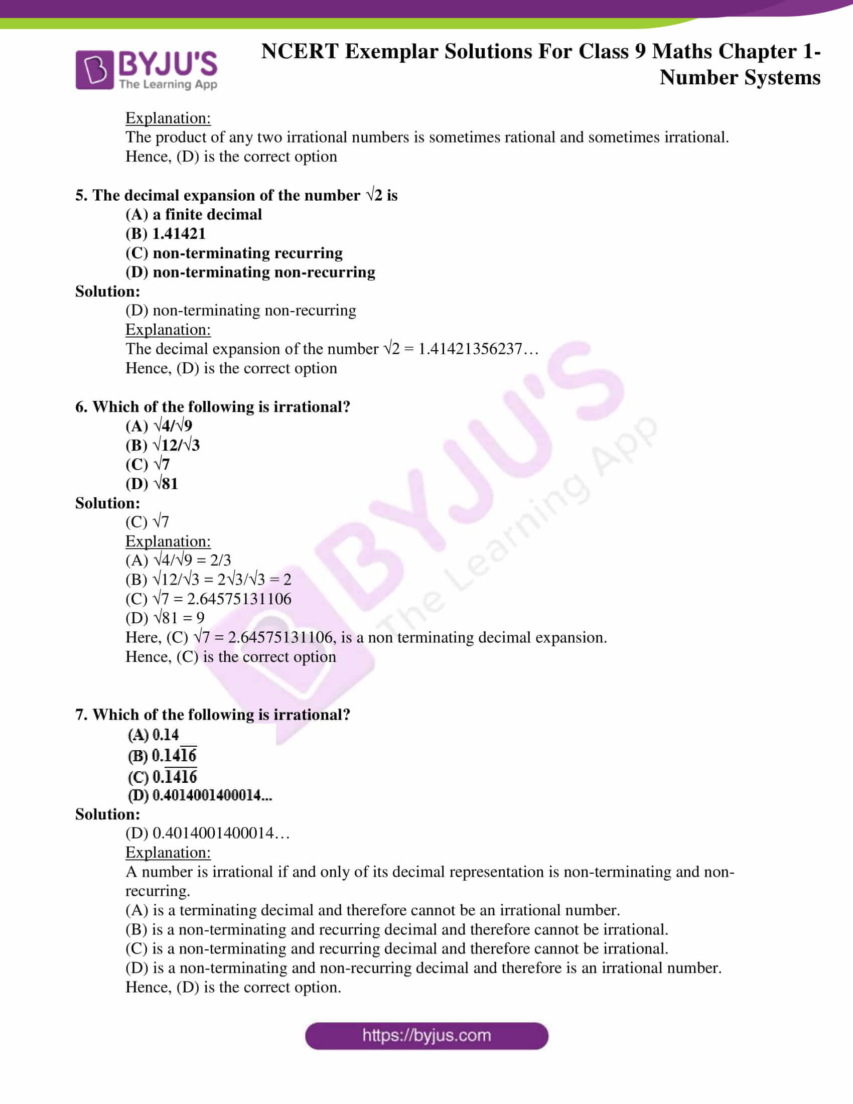 NCERT Exemplar Class 9 Maths Chapter 1 Number System