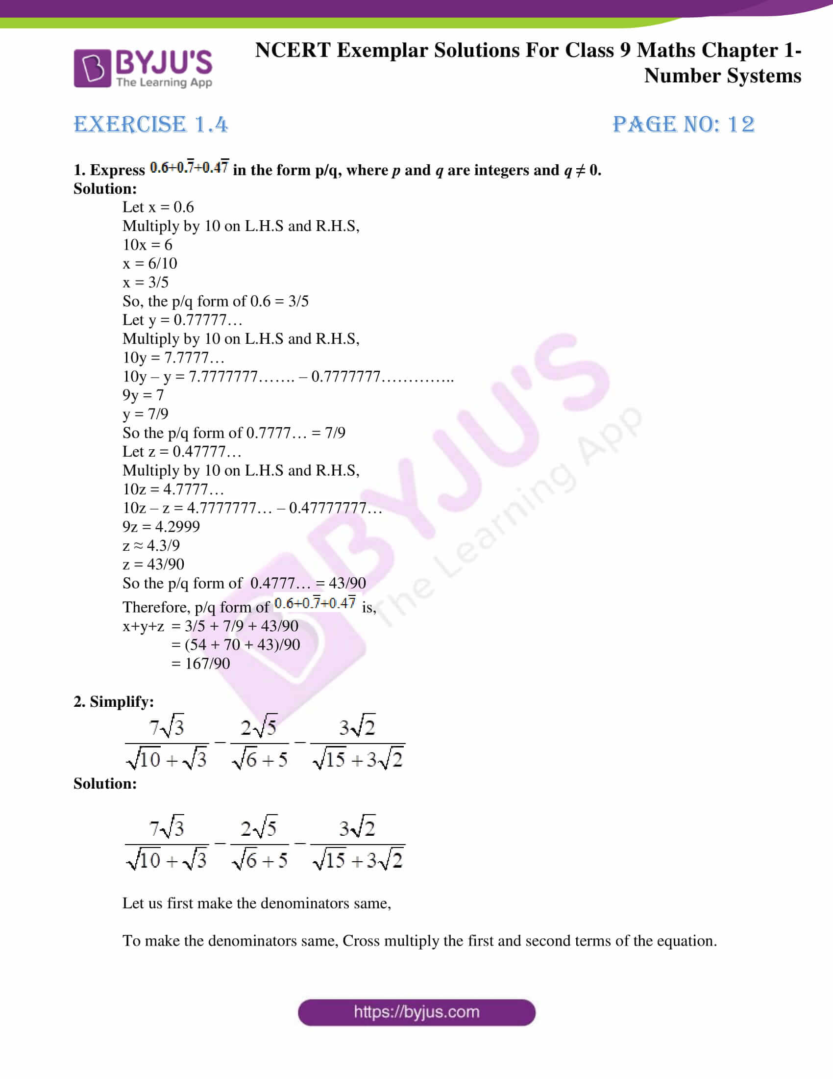 NCERT Exemplar Class 9 Maths Chapter 1 Number System NCERT Exemplar Class 9 Maths Chapter 1 Number System
