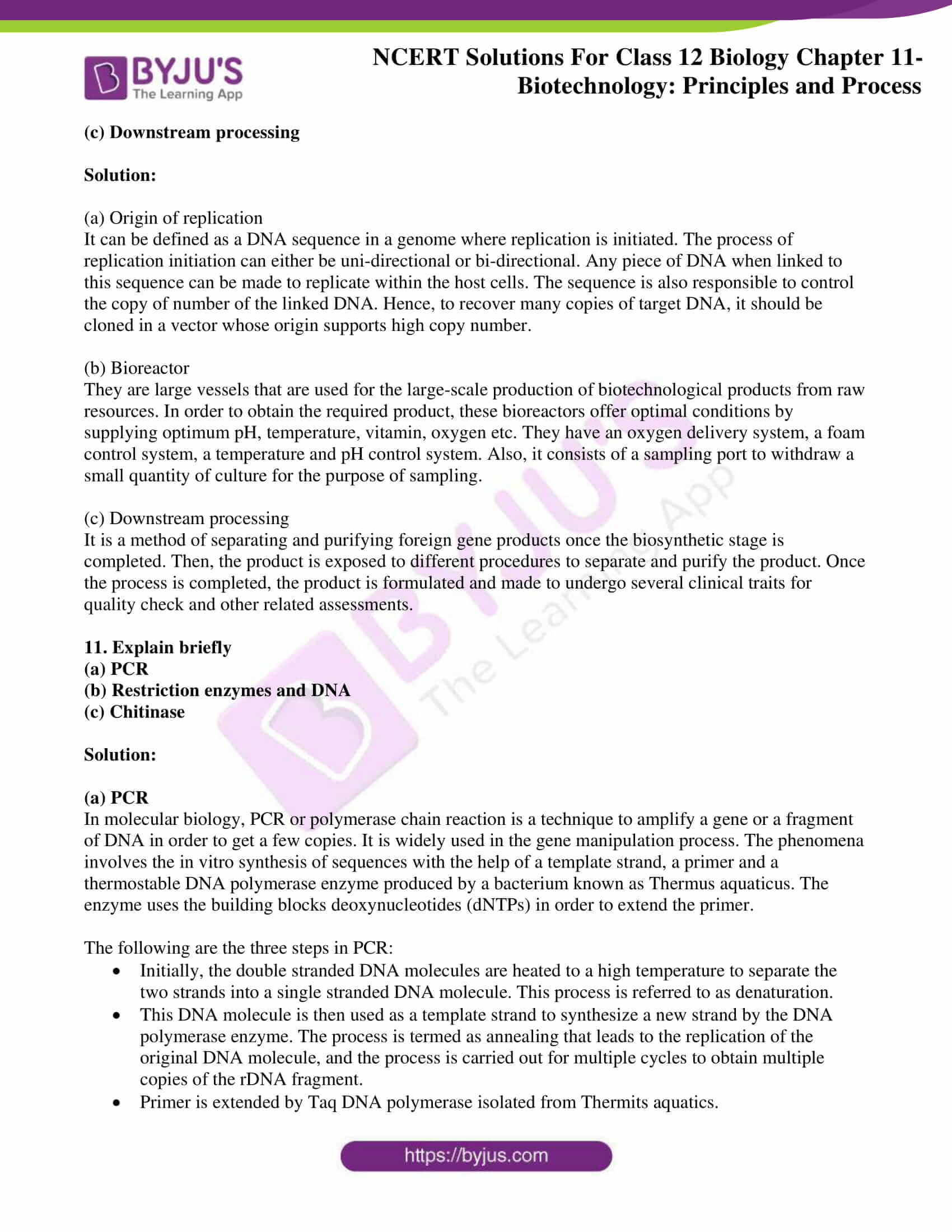 NCERT Solutions Class 12 Biology Chapter 11 - Biotechnology: Principles and Process
