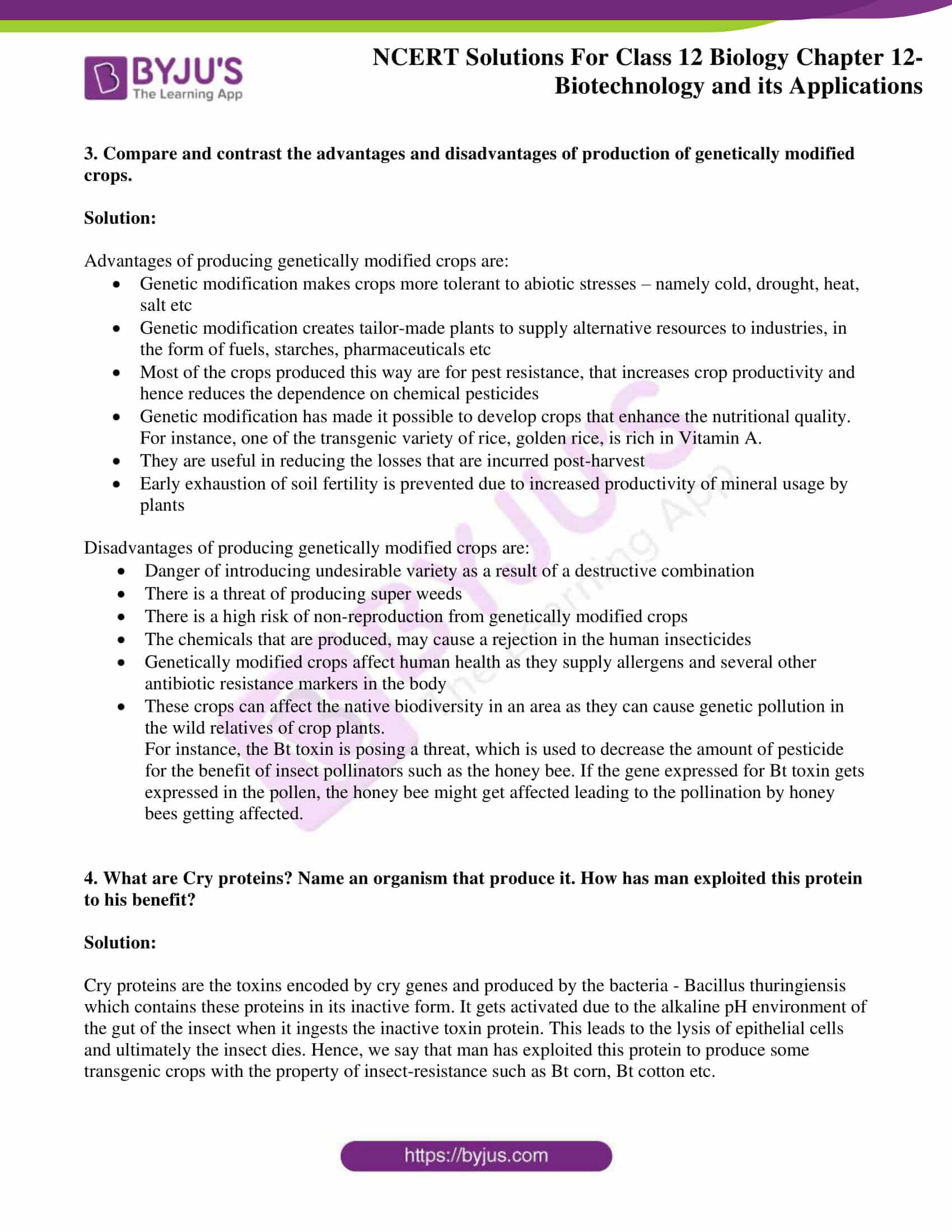 NCERT Solutions Class 12 Biology Chapter 12 - Biotechnology and its ...