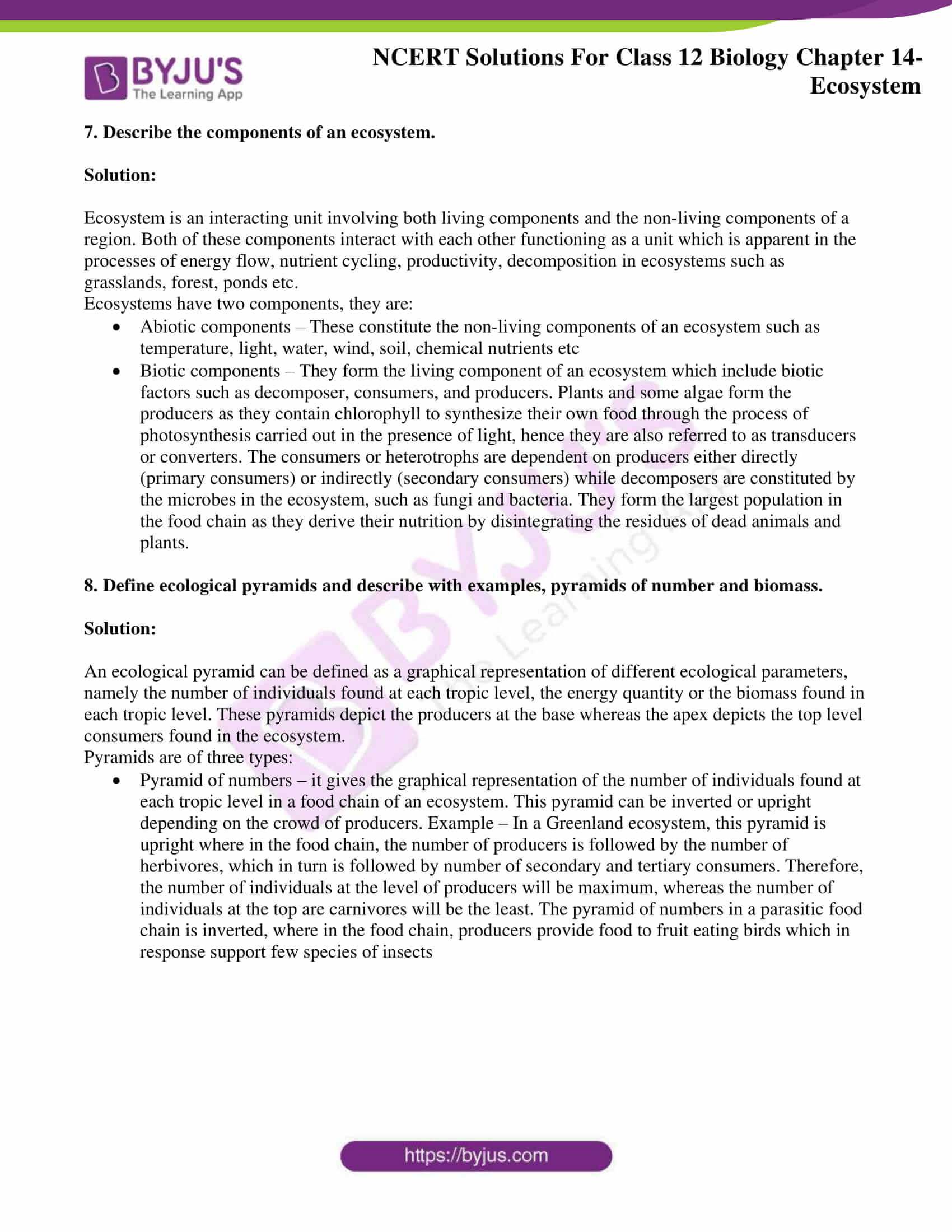NCERT Solutions Class 12 Biology Chapter 14 - Ecosystem