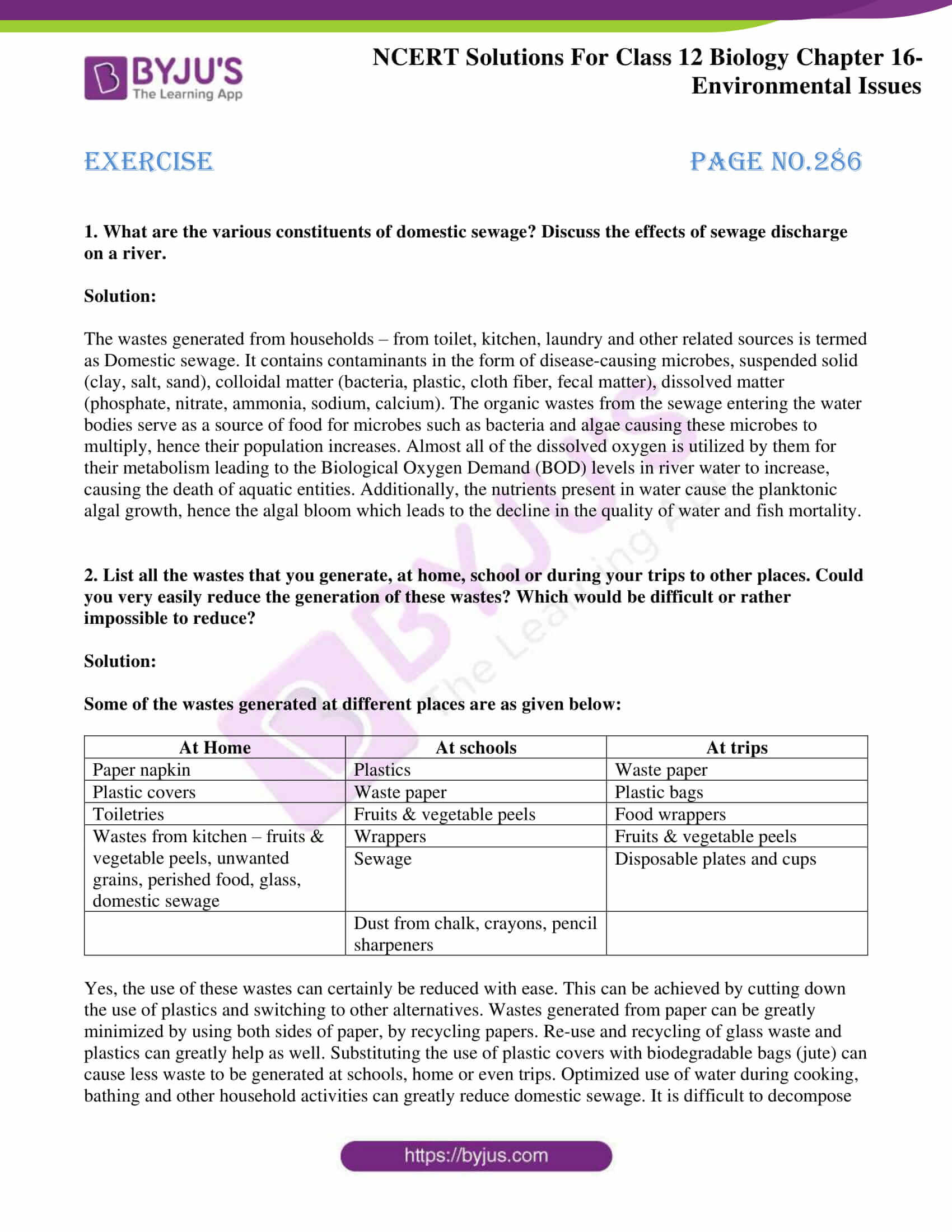 NCERT Solutions Class 12 Biology Chapter 16 - Environmental Issues