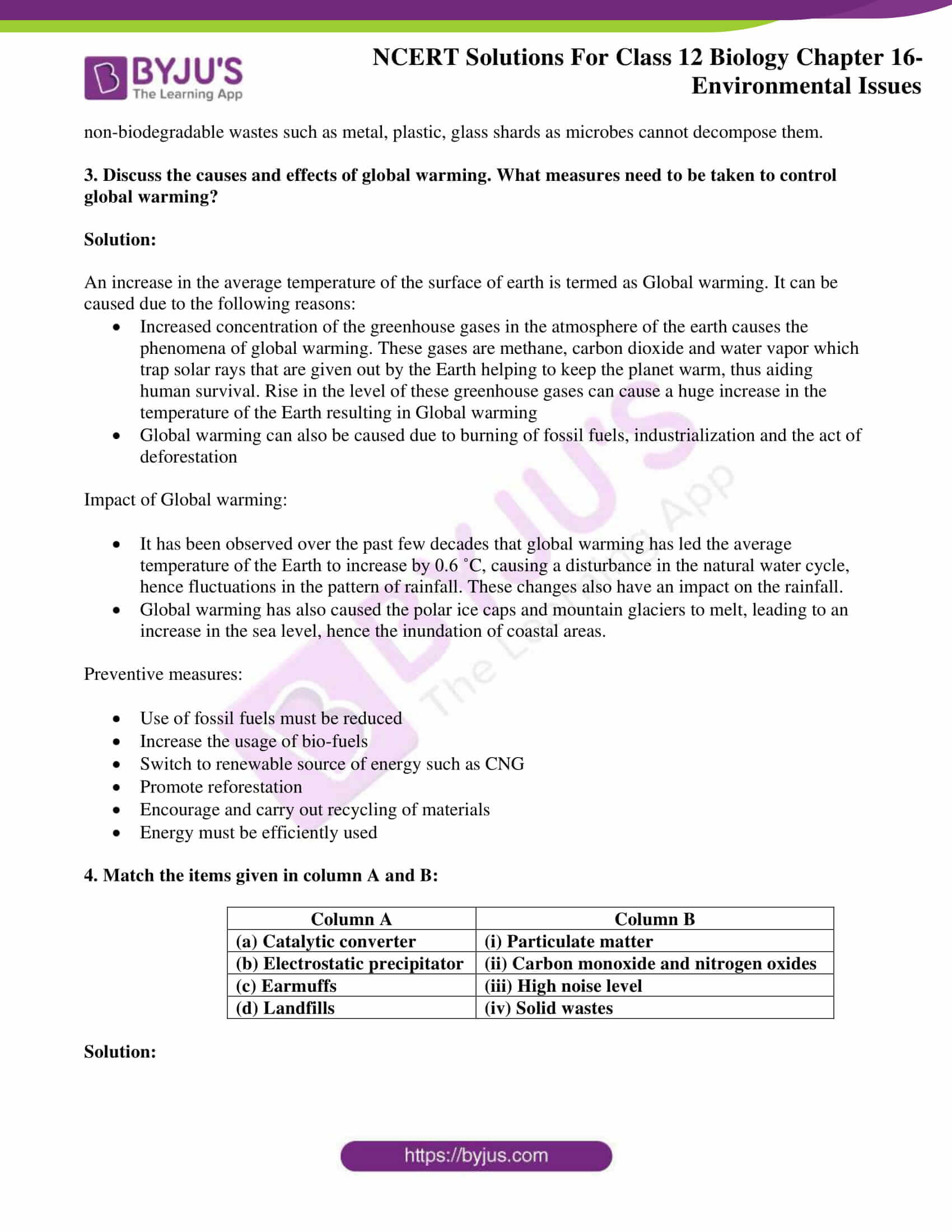 NCERT Solutions Class 12 Biology Chapter 16 - Environmental Issues