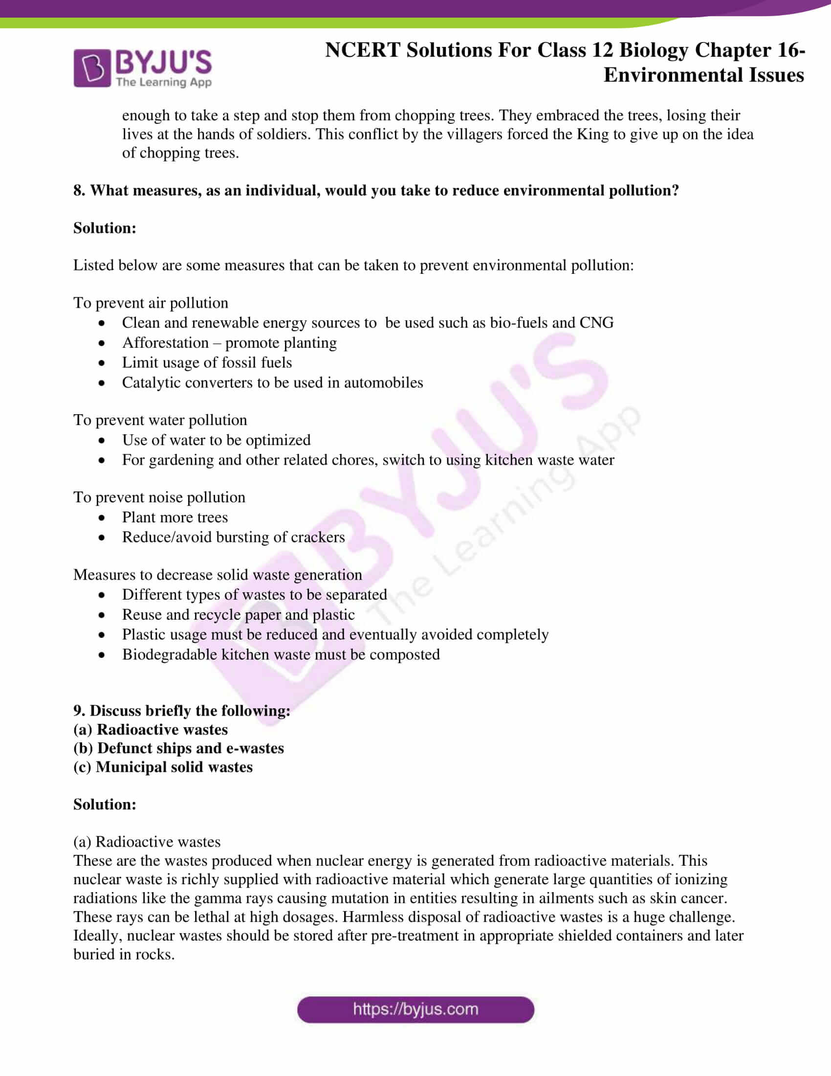 NCERT Solutions Class 12 Biology Chapter 16 - Environmental Issues