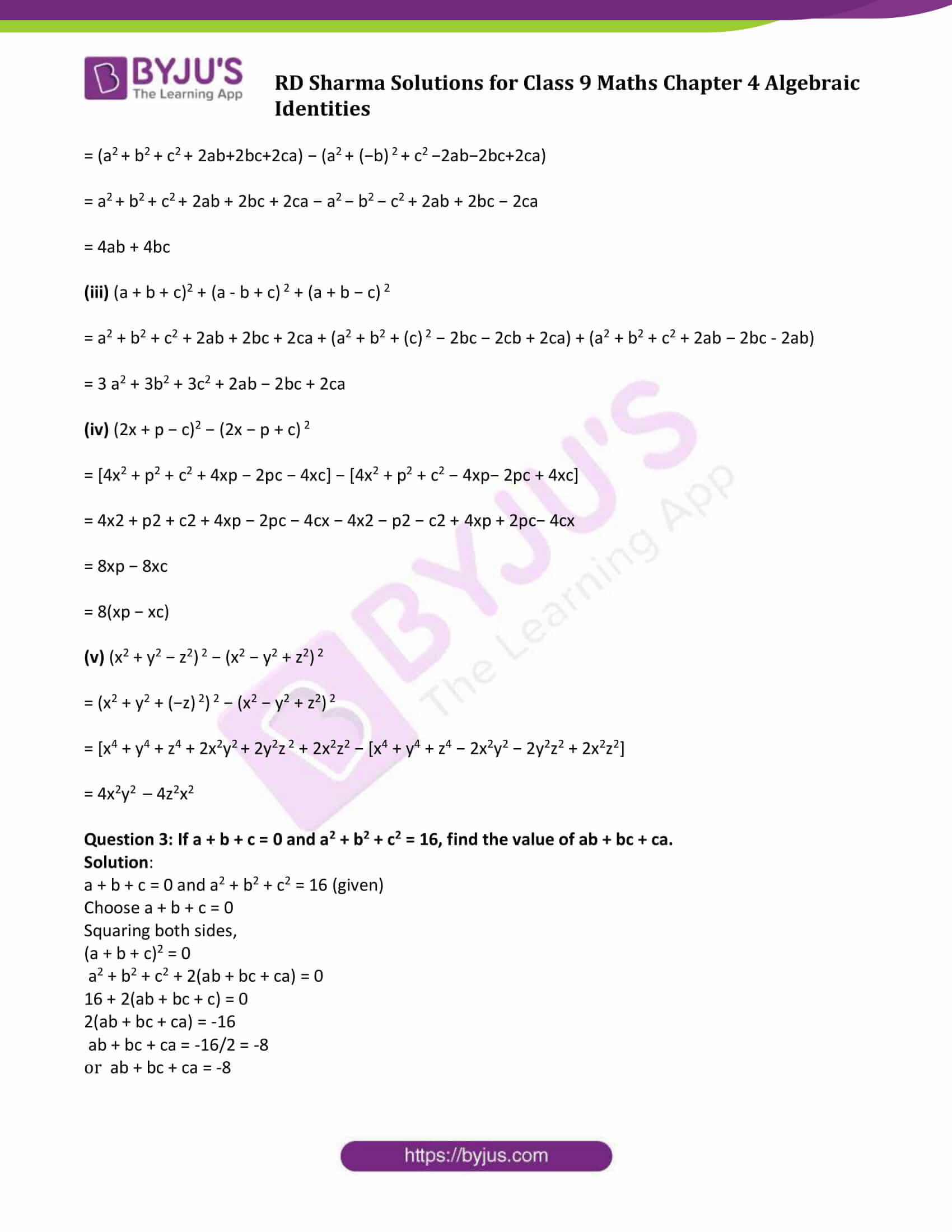RD Sharma Class 9 Chapter 4 Algebraic Identities - Free PDF