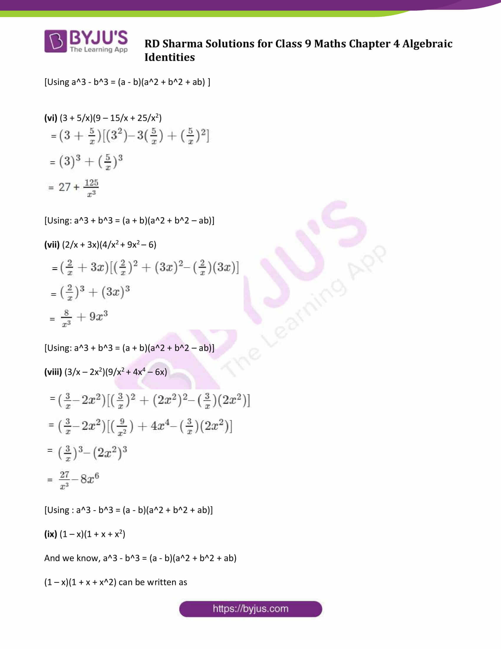 RD Sharma Class 9 Chapter 4 Algebraic Identities - Free PDF