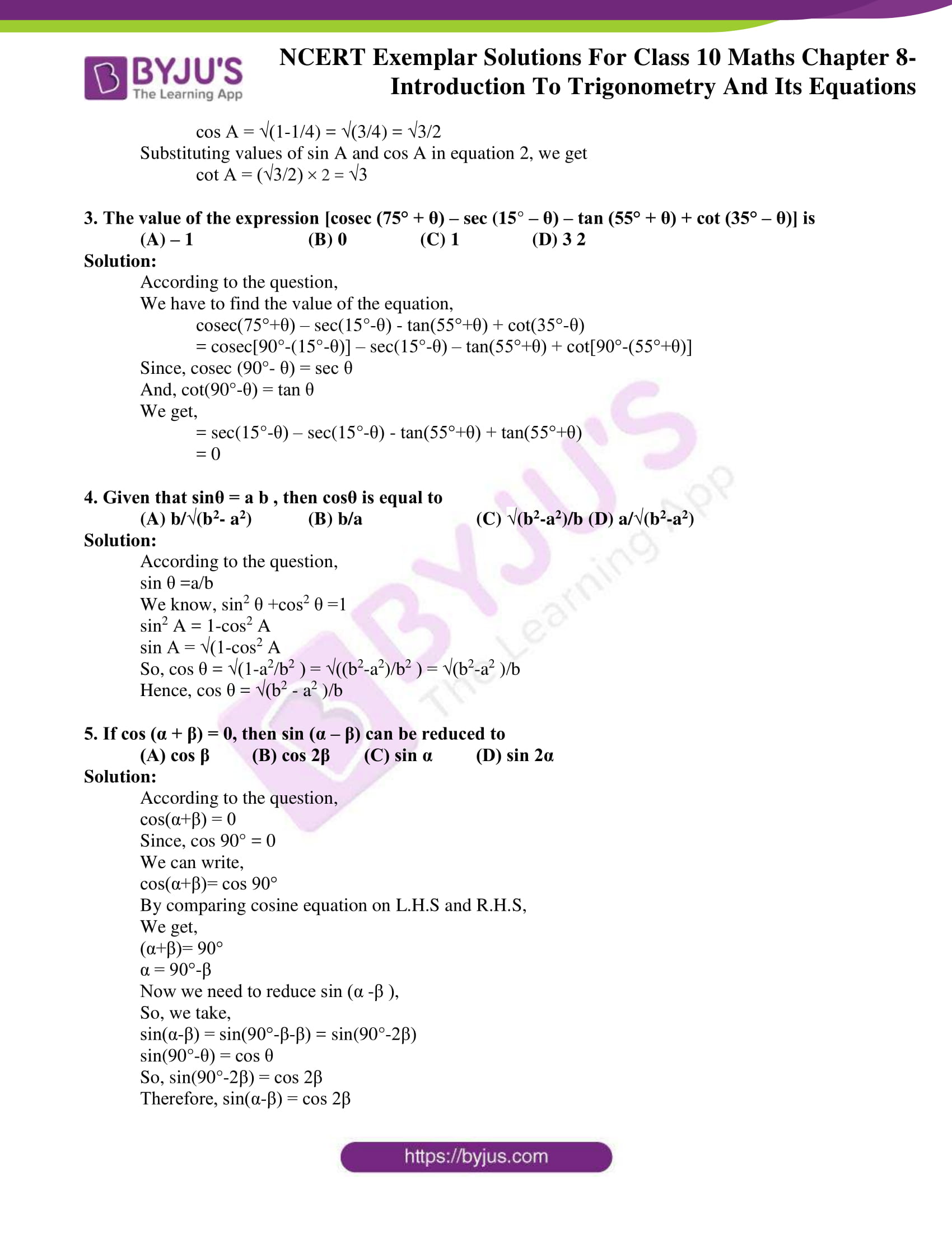 NCERT Exemplar Class 10 Maths Solutions Chapter 8 - Free PDF Download