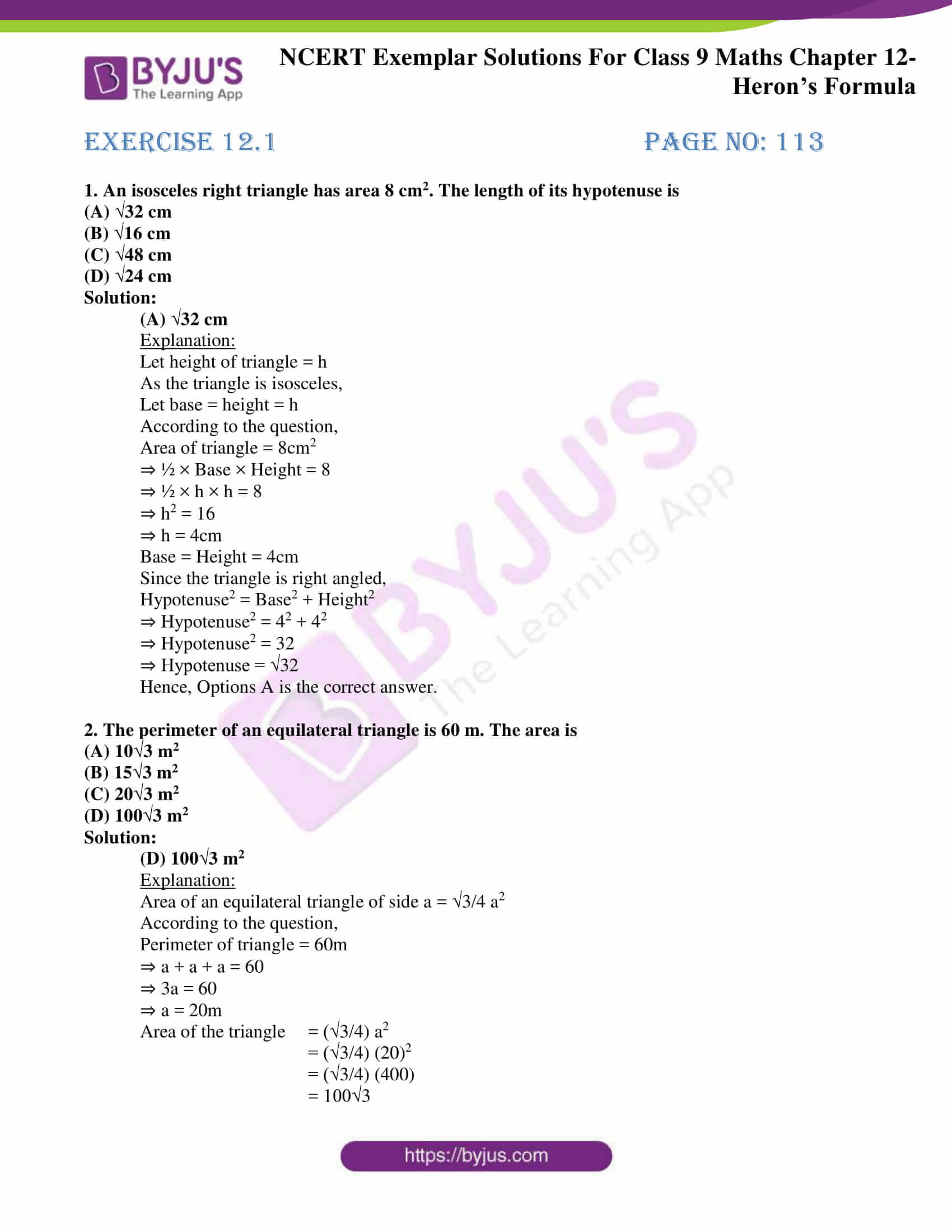 NCERT Exemplar Maths Class 9 Chapter 12 Heron s Formula NCERT Exemplar Maths Class 9 Chapter 12 Heron s Formula