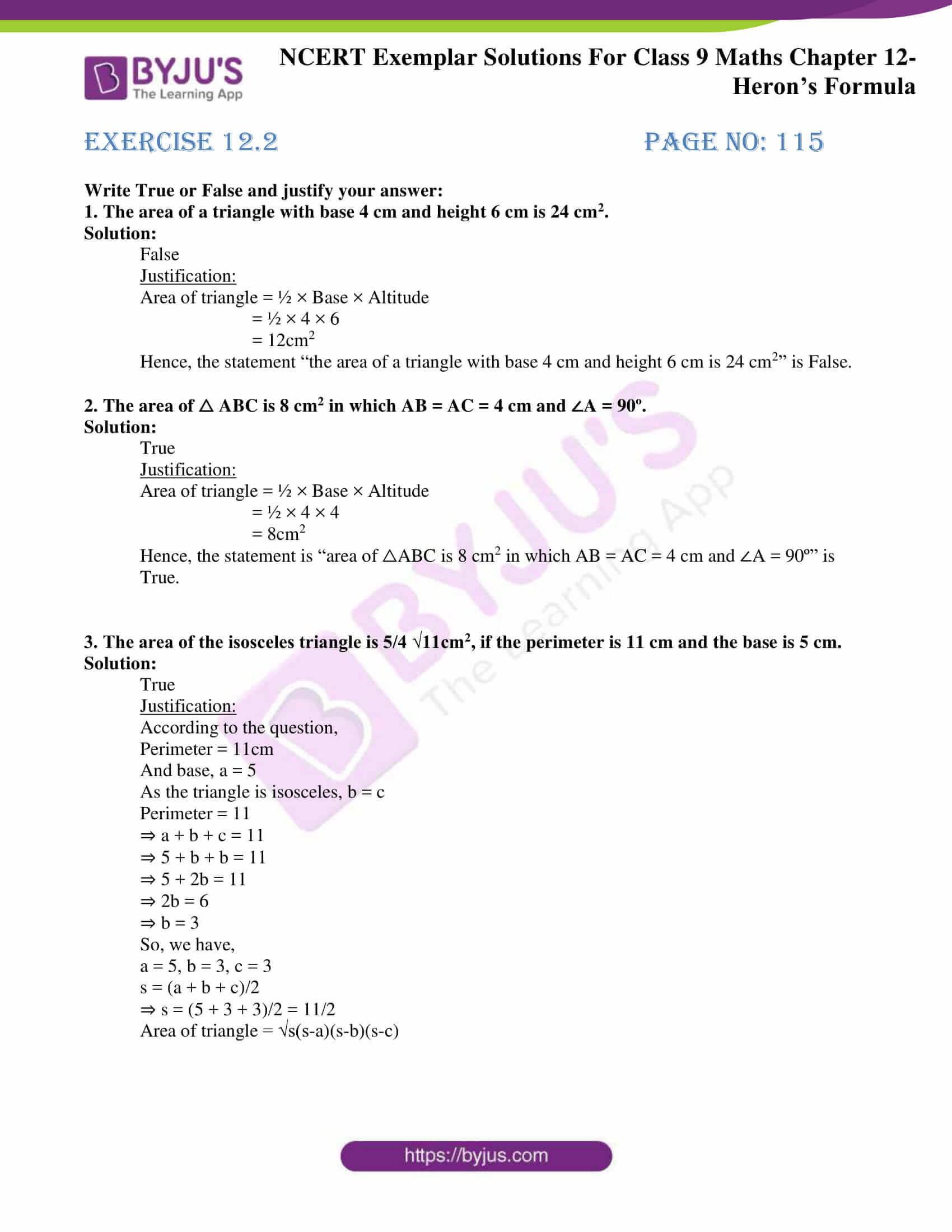 NCERT Exemplar Maths Class 9 Chapter 12 Heron s Formula